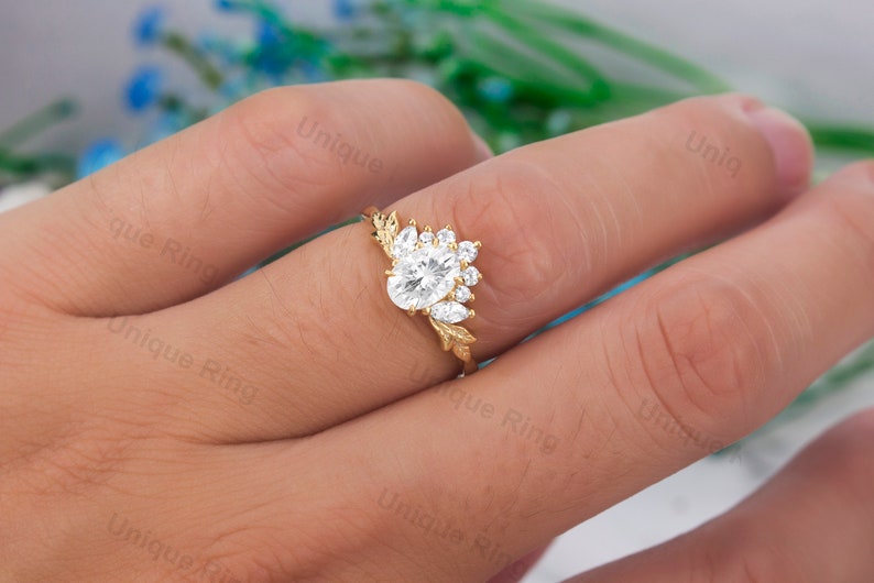 Cottagecore Oval Moissanite Engagement Ring Leaf Moissanite - Etsy