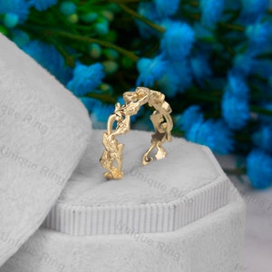 Cottagecore Leaf Solid Gold Couple Ring ,organic 14K Gold Floral ...