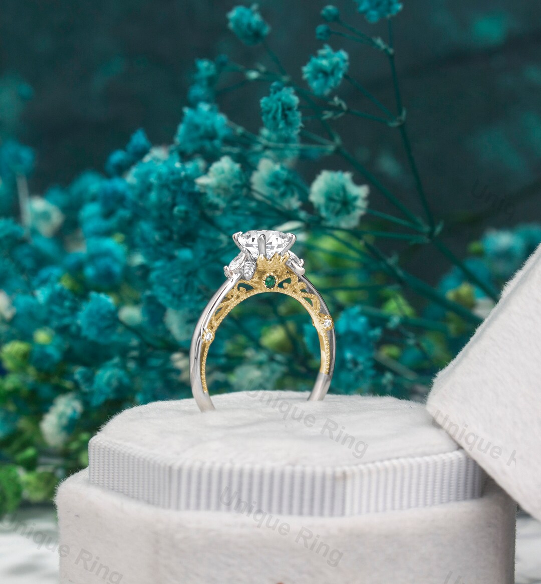 Cottagecore Oval Moissanite Engagement Ring ,art Deco Two Tone Color ...