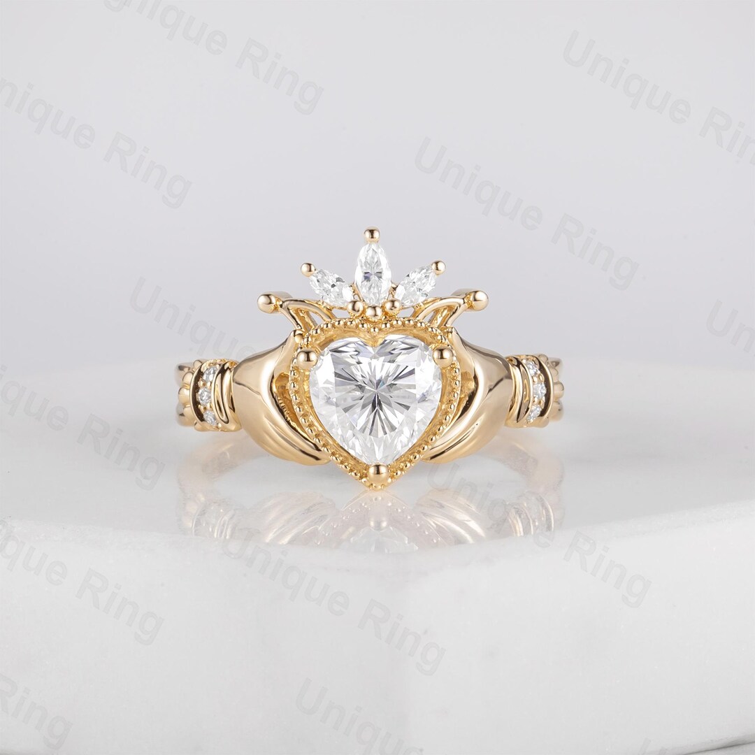 Claddagh Ring, Heart Shape Moissanite Claddagh Ring, Celtic Knot Ring ...