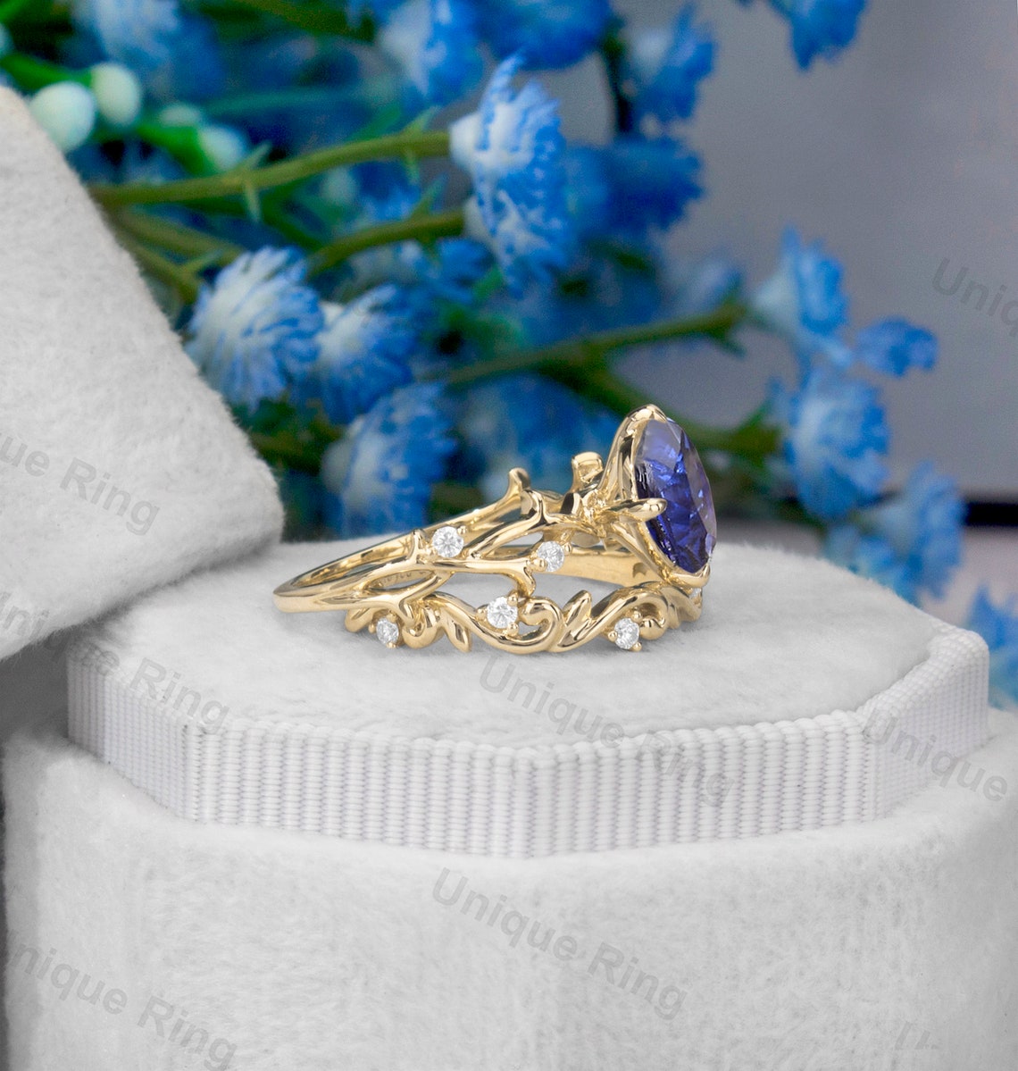 Oval Cottagecore Sapphireengagement Ring Set for Natural - Etsy