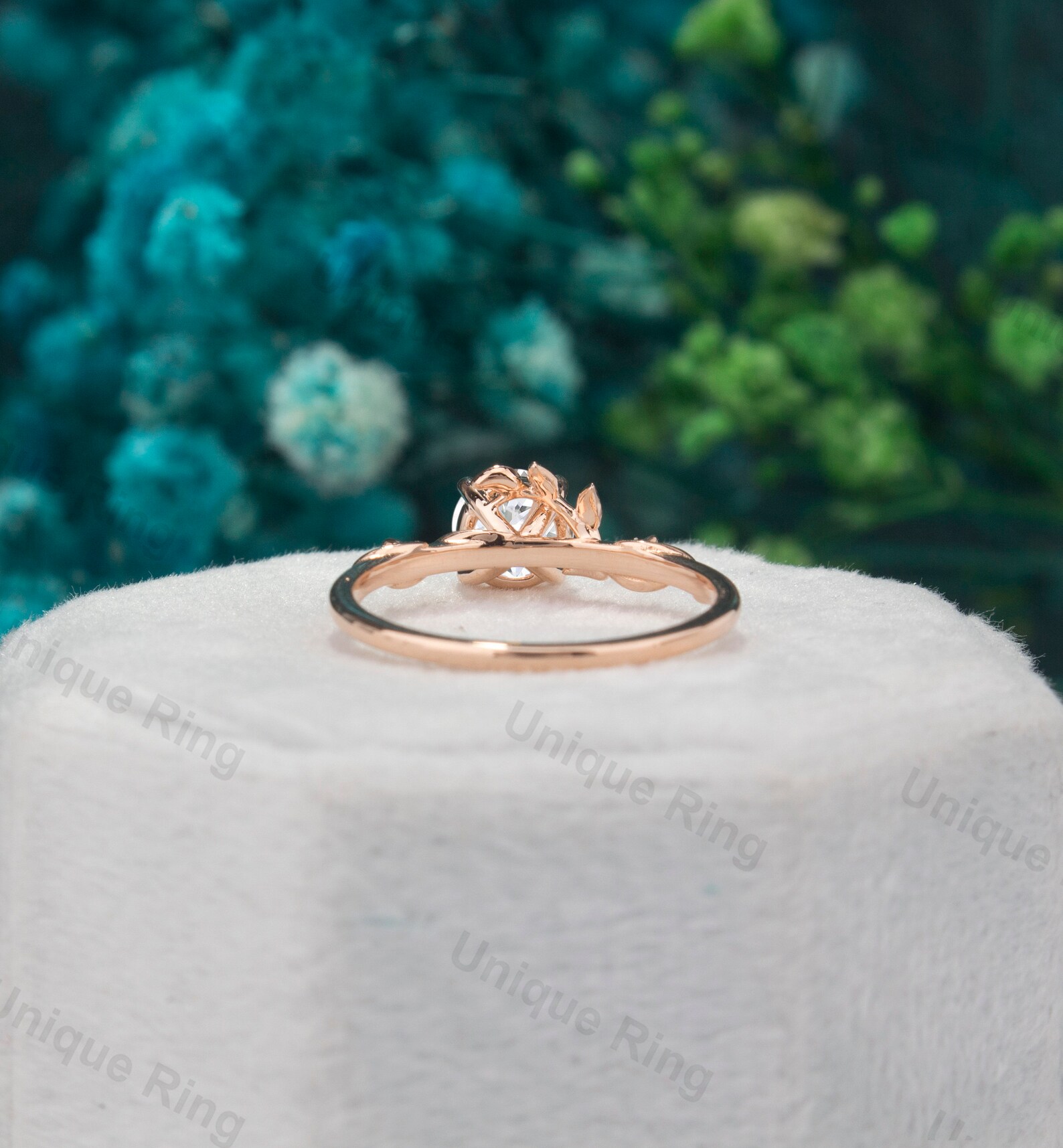 Cottagecore Round Moissanite Engagement Ring ,vine Leaf Ring Rose Gold ...