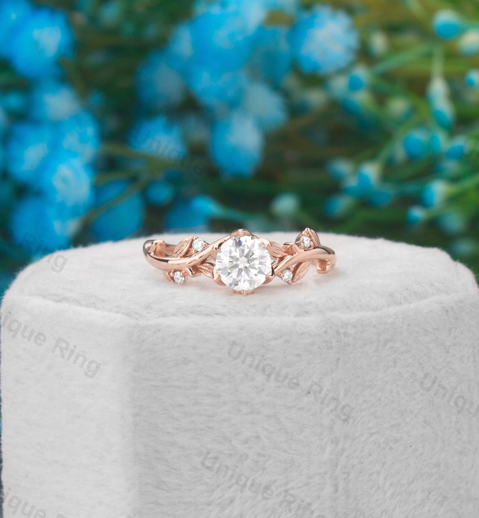 Cottagecore Round Moissanite Engagement Ring for Natural Theme - Etsy