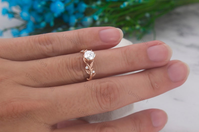 Cottagecore Round Moissanite Engagement Ring for Natural Theme - Etsy