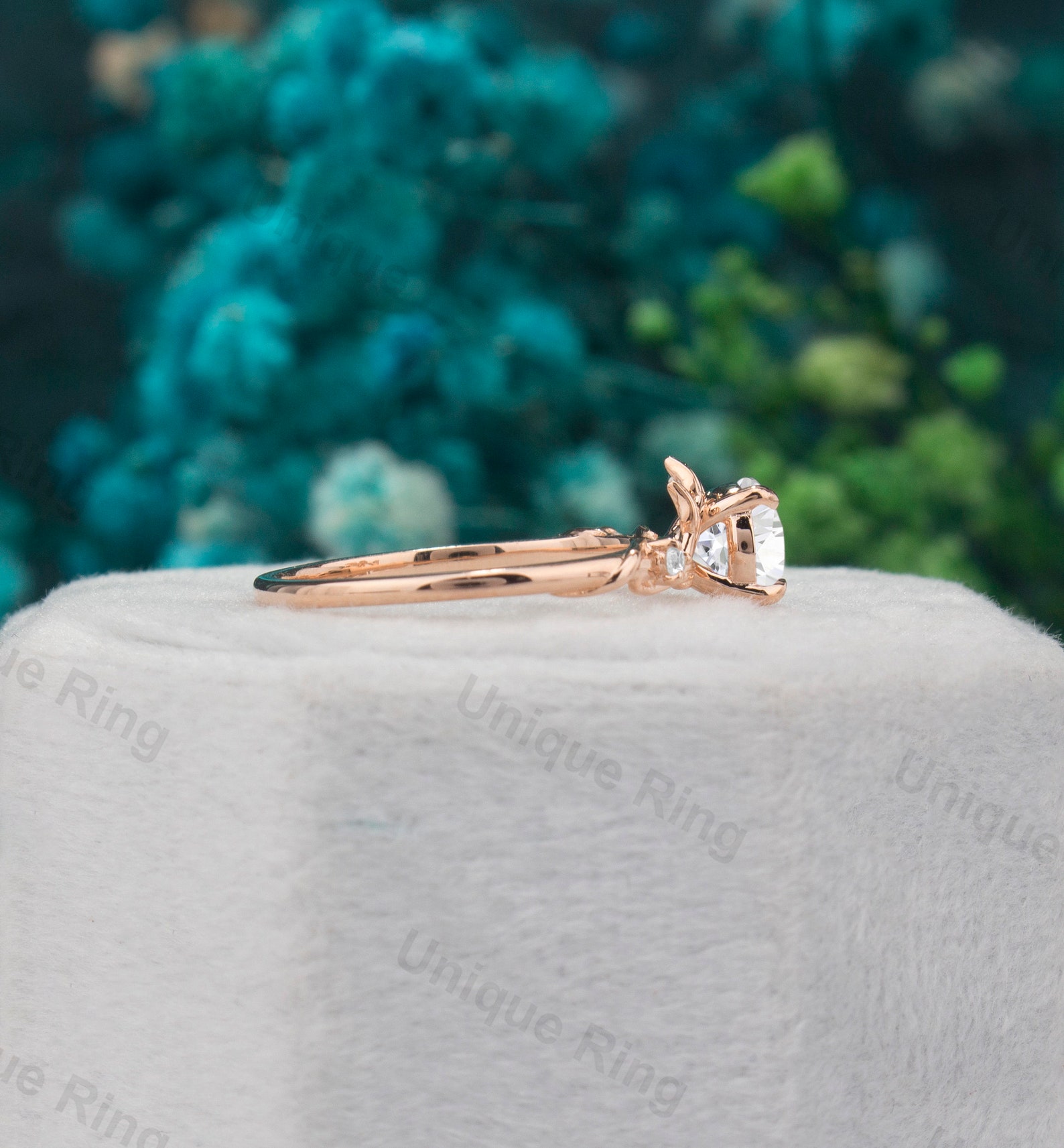 Cottagecore Round Moissanite Engagement Ring ,vine Leaf Ring Rose Gold ...