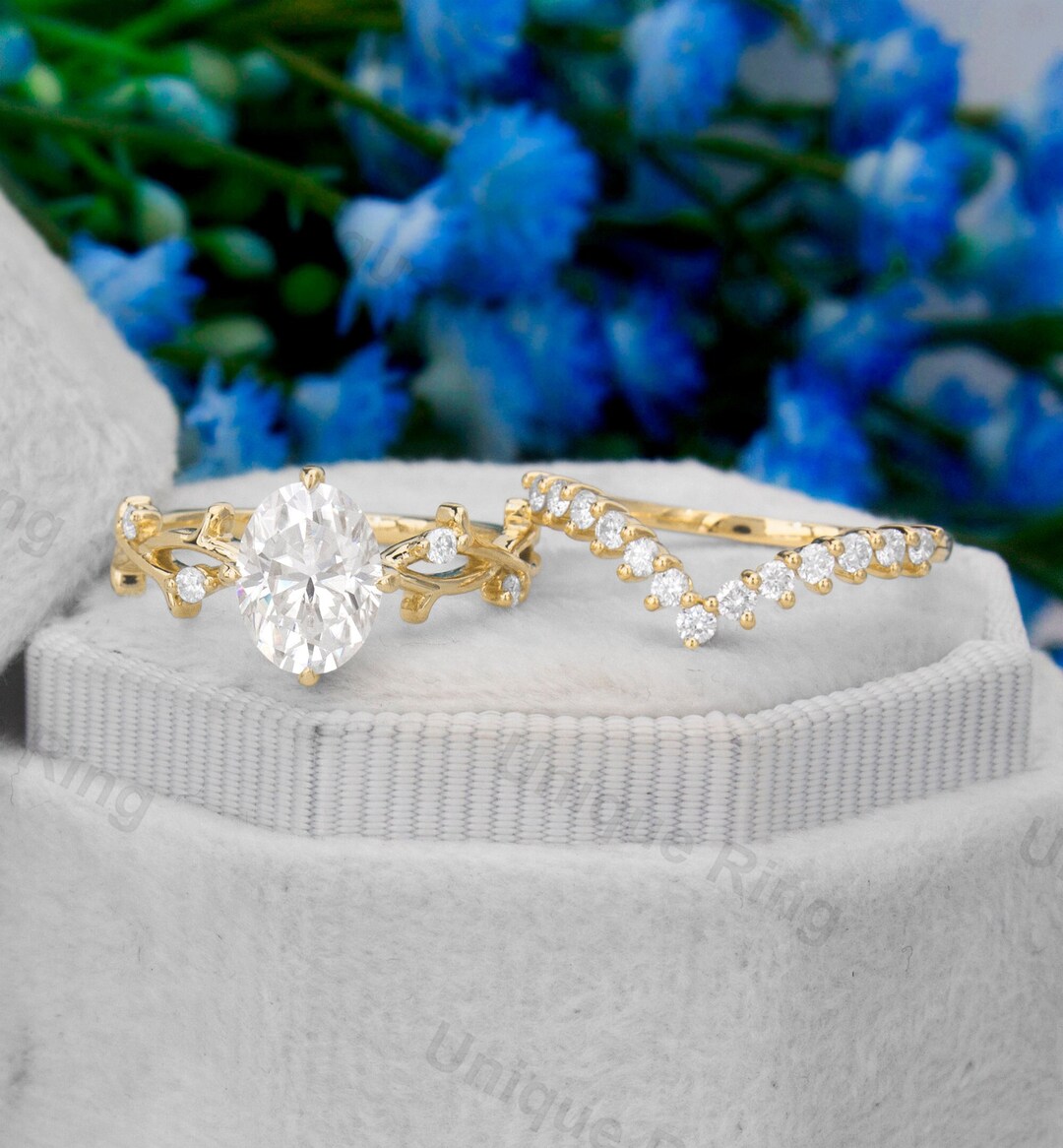 Oval Cottagecore Moissanite Engagement Ring Set for Natural - Etsy