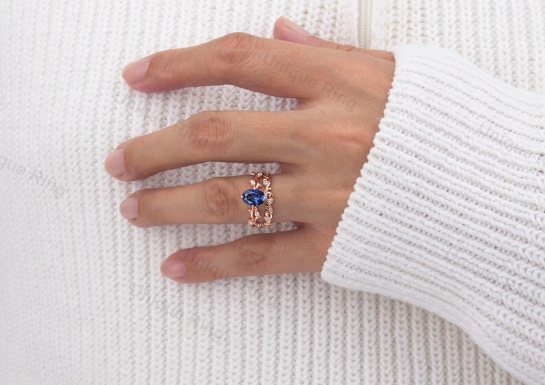 Oval Cottagecore Sapphireengagement Ring Set for Natural - Etsy