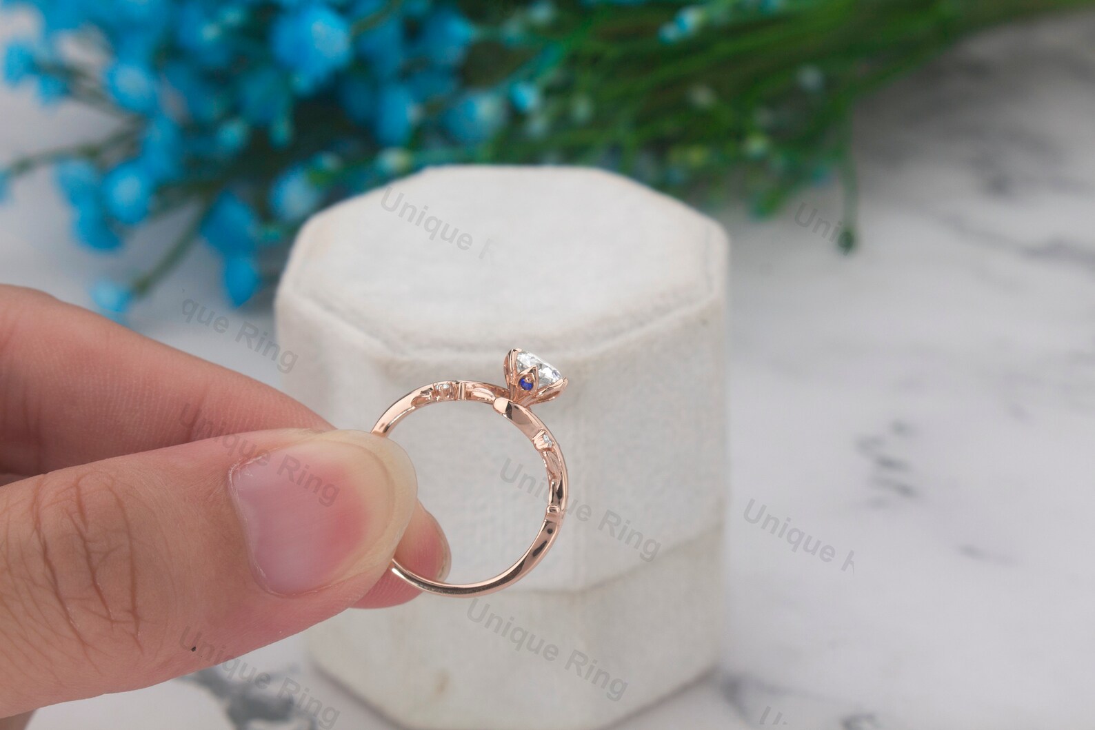 Cottagecore Round Moissanite Engagement Ring for Natural Theme - Etsy