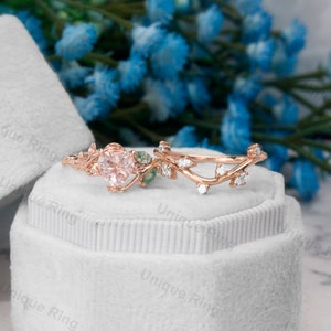 Cottagecore Vine Leaf Heart Cut Morganite Engagement Ring Set - Etsy