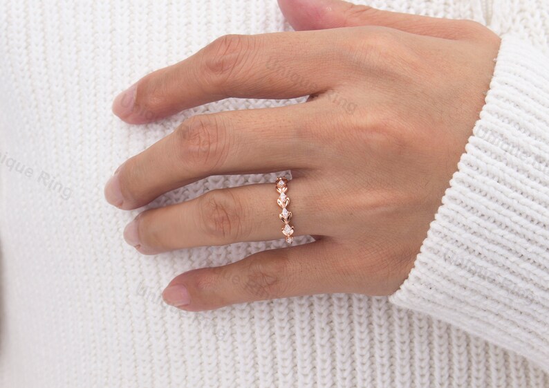 Minimalist Marquise Moissanite Wedding Band, 14k Gold Anniversary Ring ...