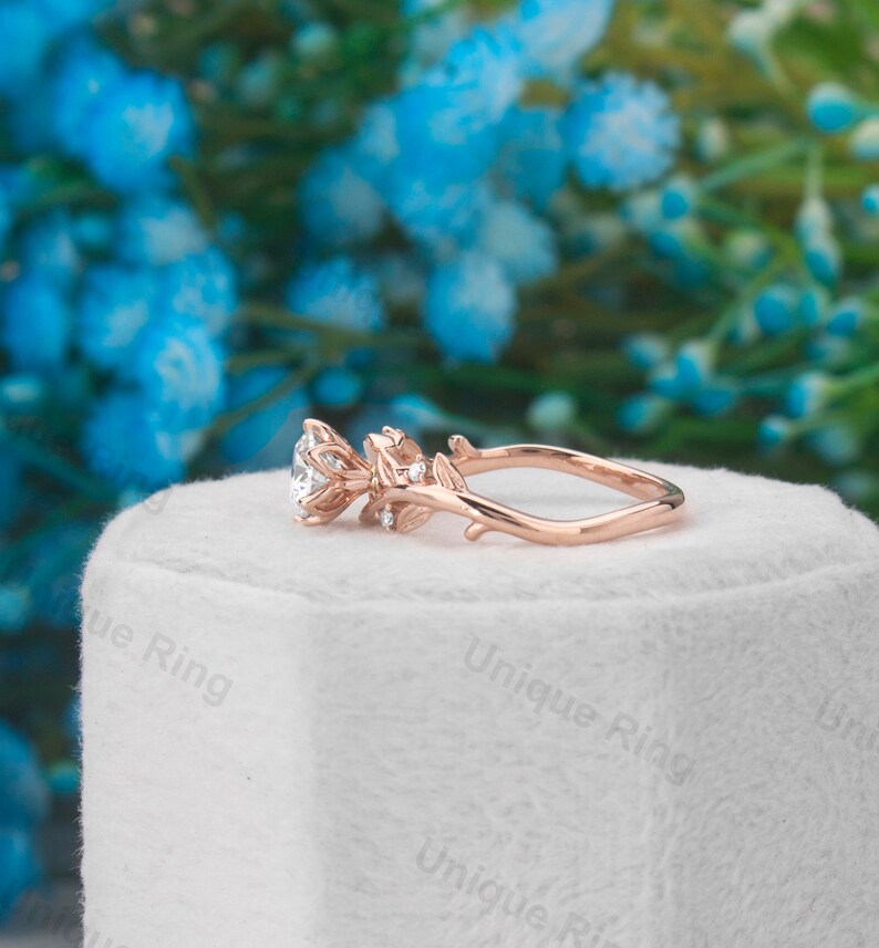 Cottagecore Round Moissanite Engagement Ring for Natural Theme - Etsy