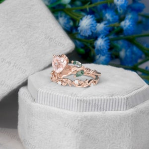 Cottagecore Vine Leaf Heart Cut Morganite Engagement Ring Set, Natural ...