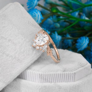 Cottagecore Oval Moissanite Engagement Ring, Leaf Moissanite Ring ...
