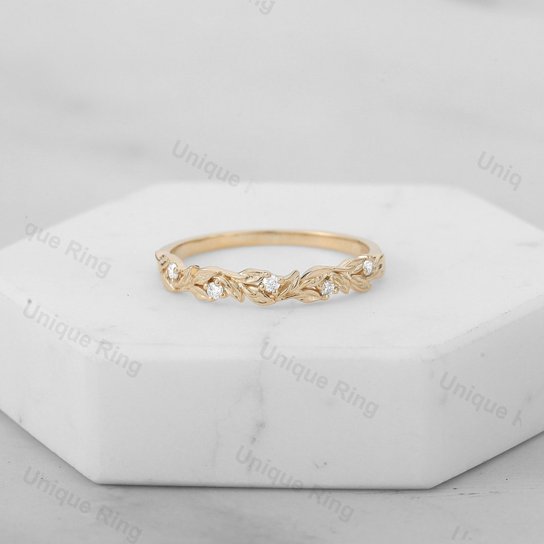 Natural Style Flower&leaf Wedding Ring. 14K Gold Floral Wedding Ring ,unique Wedding Ring ...