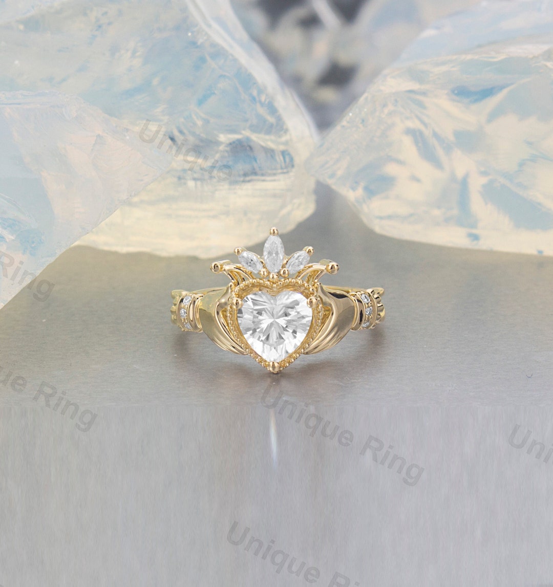 Claddagh Ring, Heart Shape Moissanite Claddagh Ring, Celtic Knot Ring ...