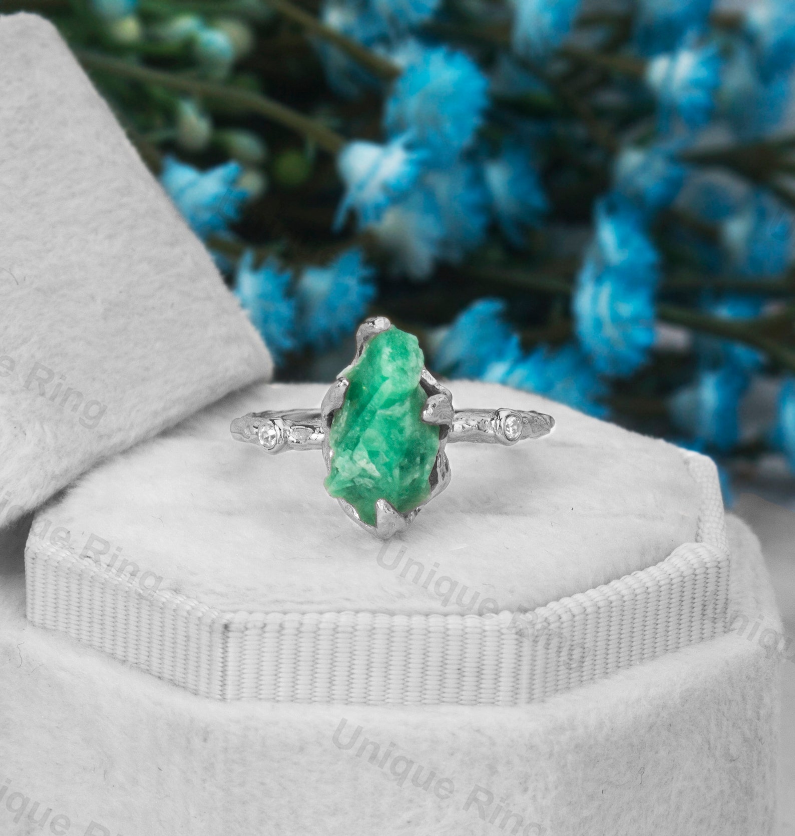 Natural Raw Emerald Twig Engagement Ring in 14k Gold, Hand-made Tree ...