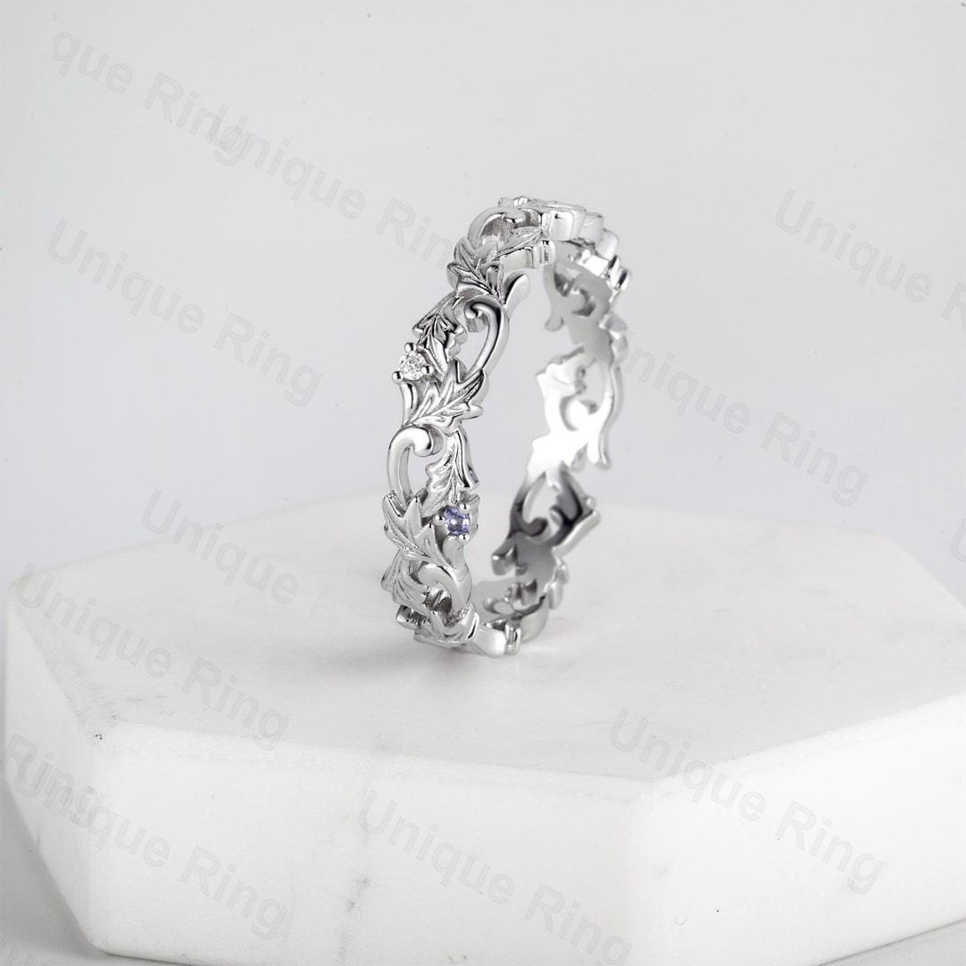 Cottagecore Grape Leaf Silver Couple Ring ,tanzanite & Moissanite ...