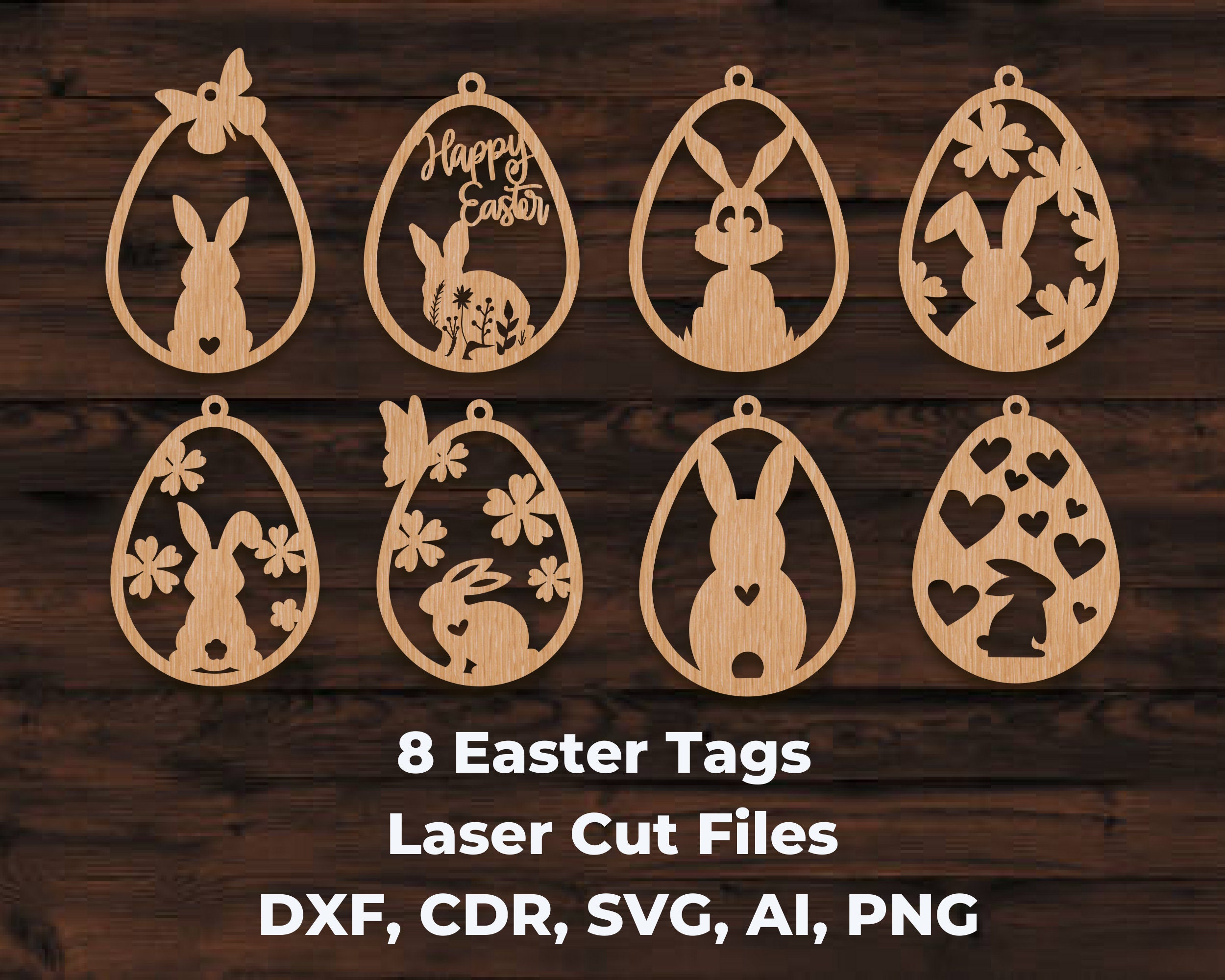 Hase Ostern Tags Svg, Set von 8 Ostern Laser geschnitten Datei, Ostern ...