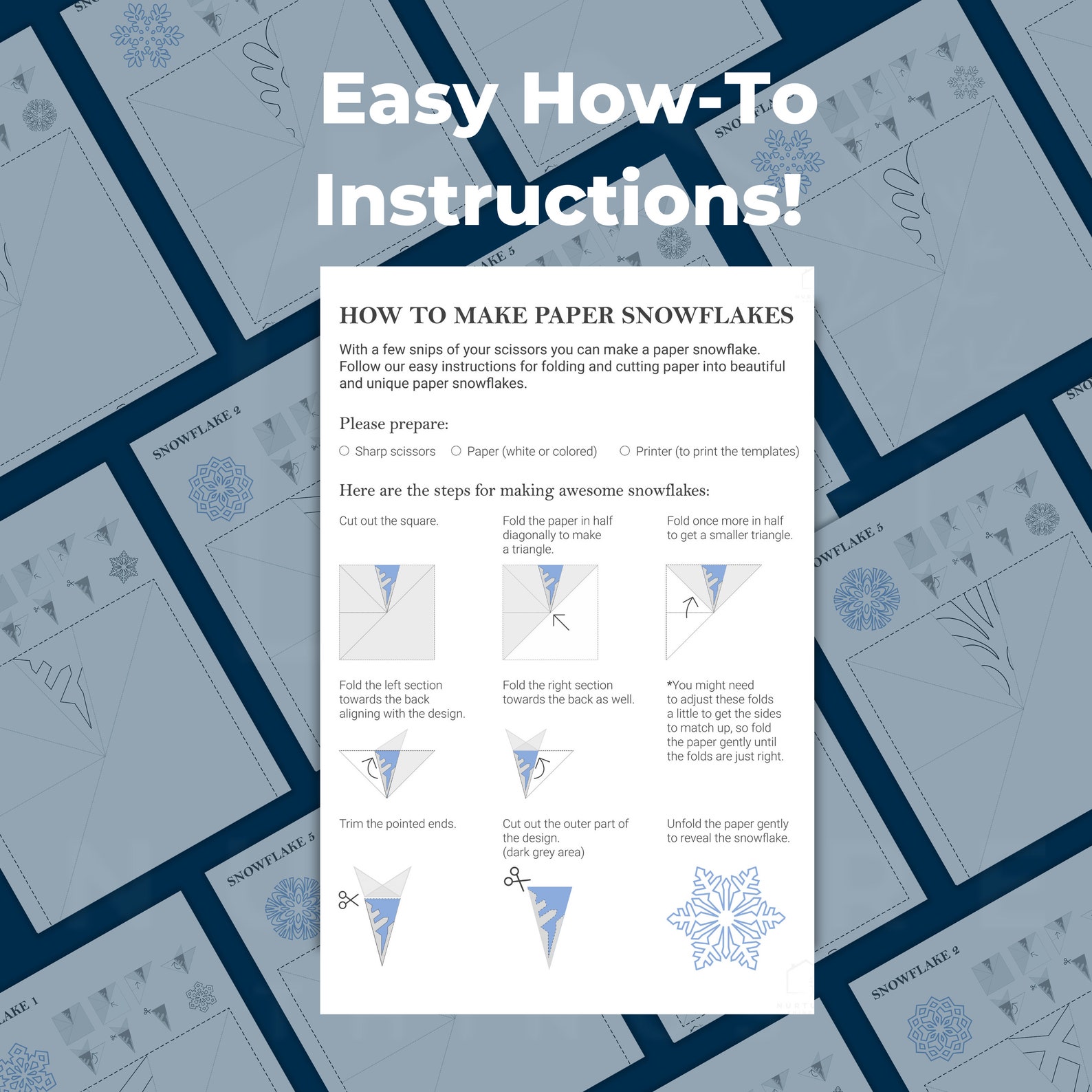 Paper Snowflake Templates, Printable Snowflake Cutout, Easy Instruction ...