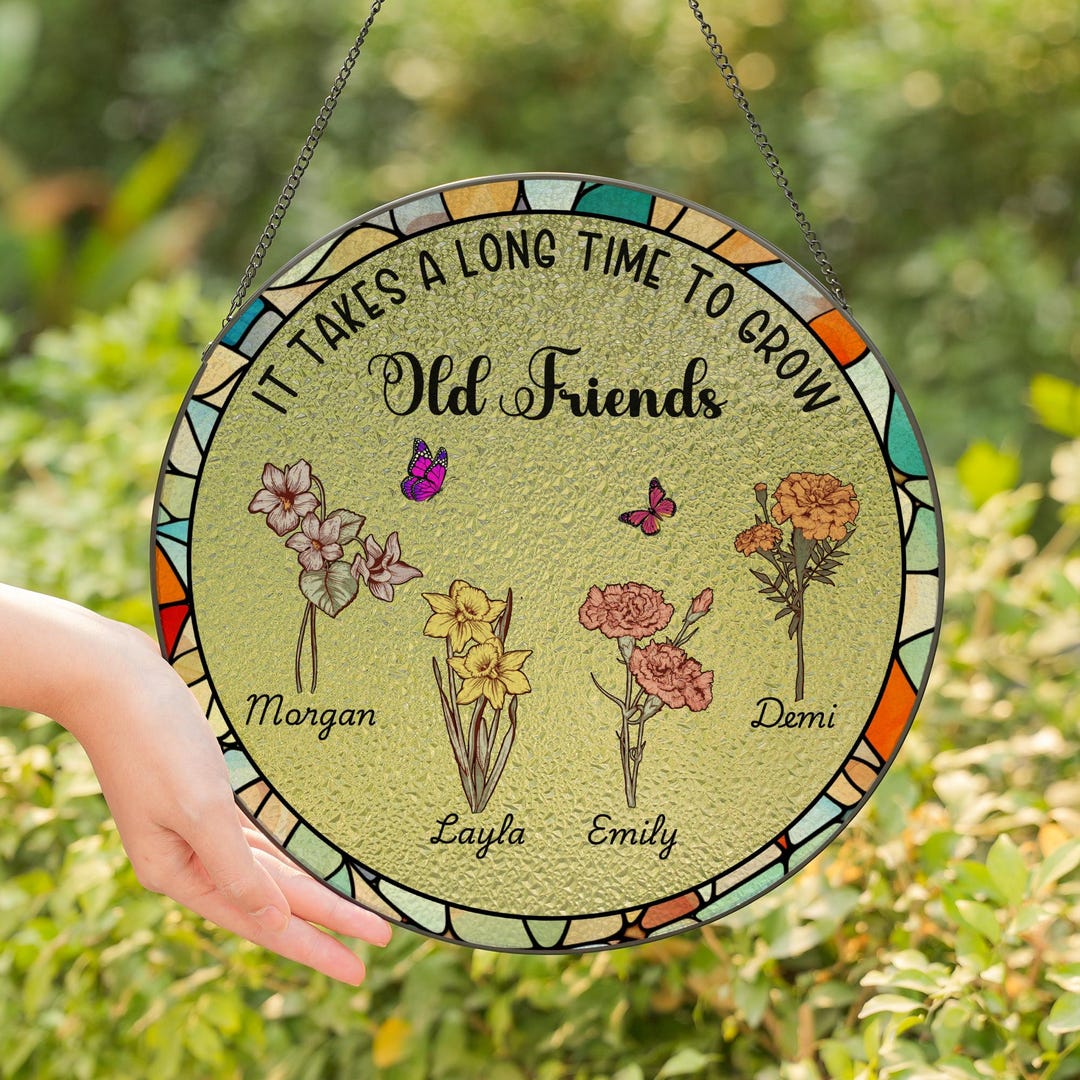 Personalized Friendship Suncatcher: Custom Birth Flower Stained Glass ...