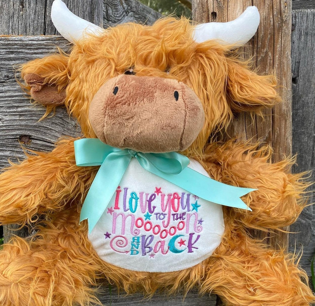 Personalized Highlander Cow Teddy Bear Embroidered Cow, Baby Stats ...