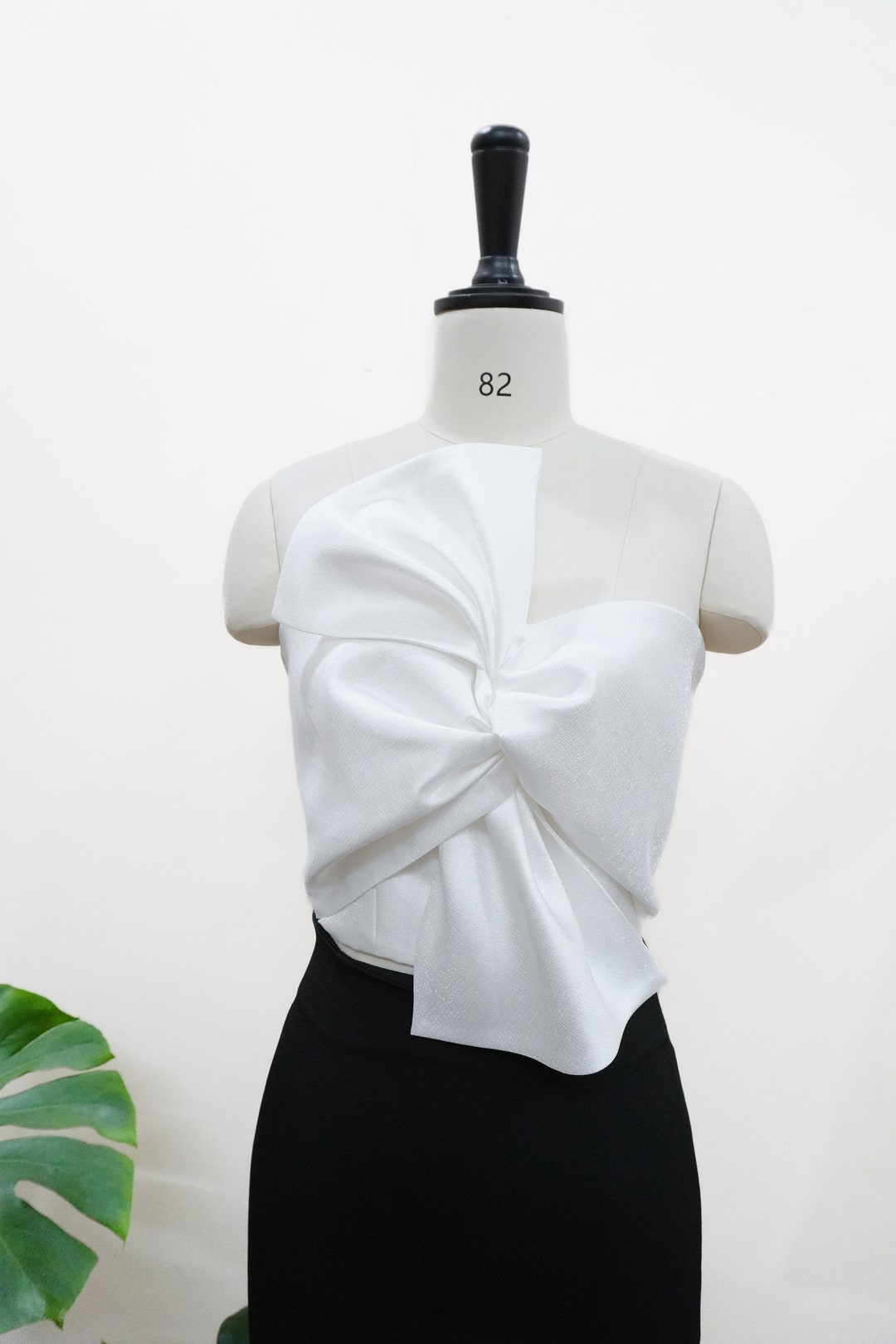 White Purl Taffeta Bow Bustier Top/ Twisted off the Shoulder Top in Red ...