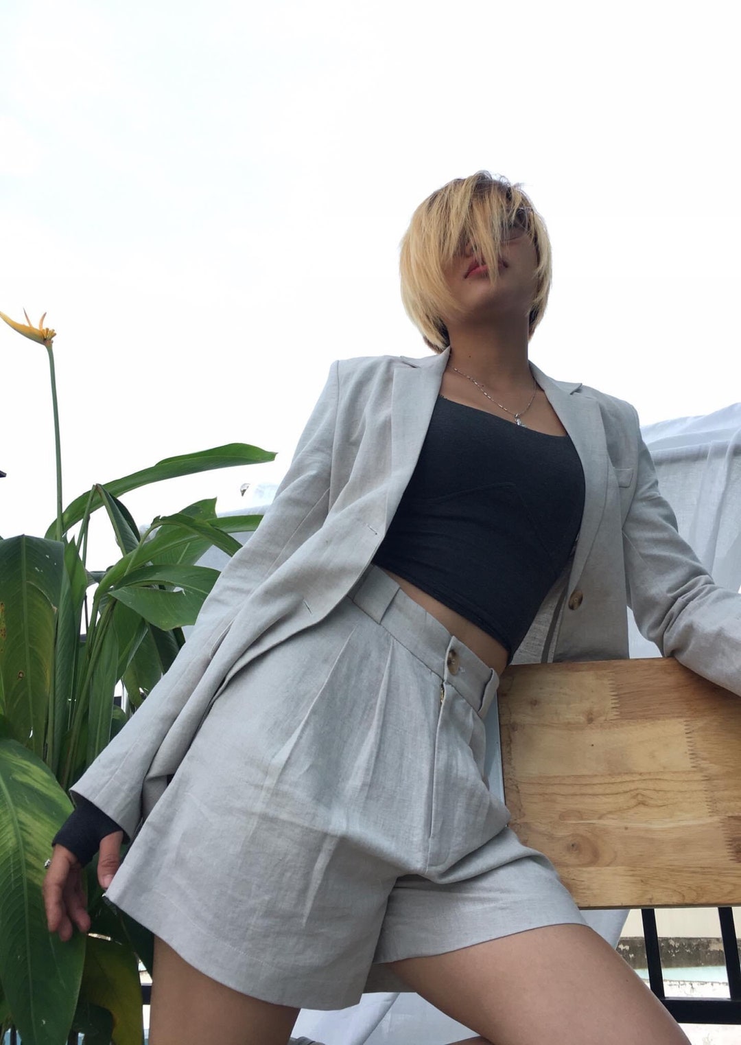 Handmade Natural Linen Short Suit: Blazer & Shorts Set - Etsy