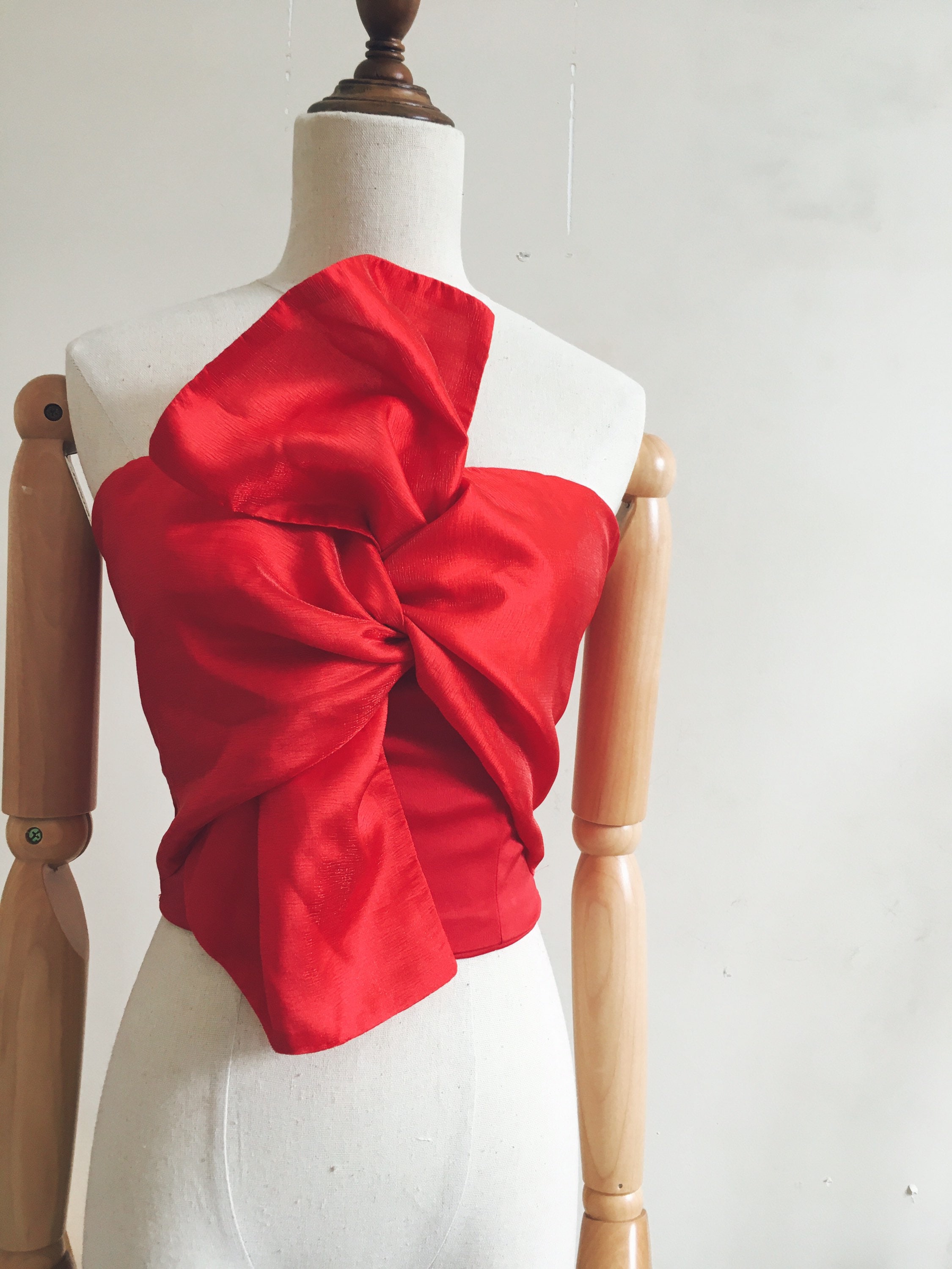 Red Purl Taffeta BOW BUSTIER TOP/ Twisted off the Shoulder Top - Etsy