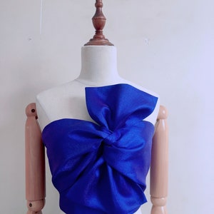 Red Purl Taffeta BOW BUSTIER TOP/ Twisted off the Shoulder Top in Red ...