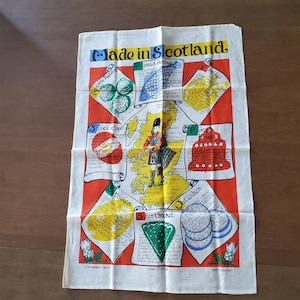 Vintage Made in Scotland Tea Cloth Mid Century Moder Bright Colors ...