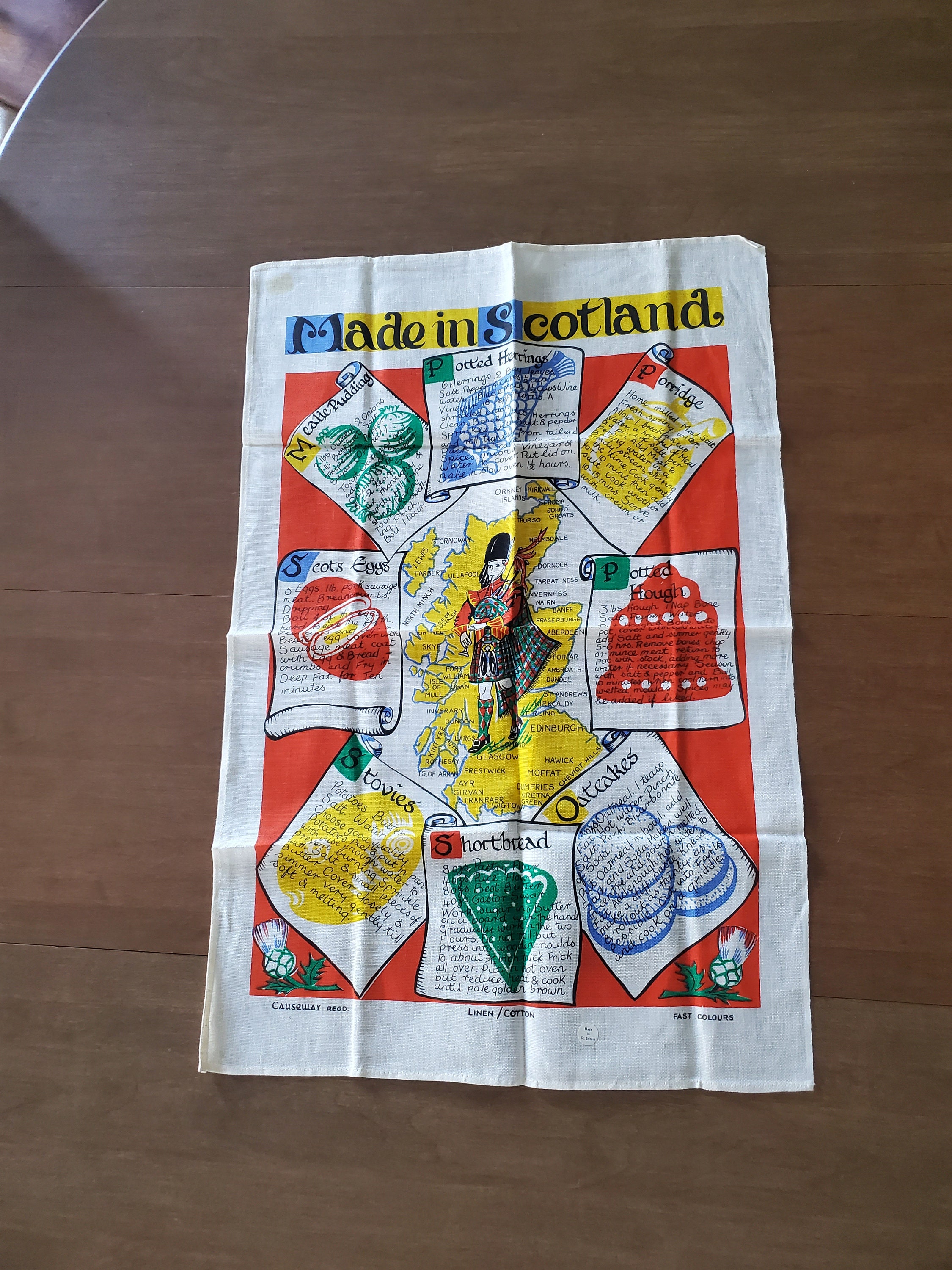 Vintage Made in Scotland Tea Cloth Mid Century Moder Bright Colors ...