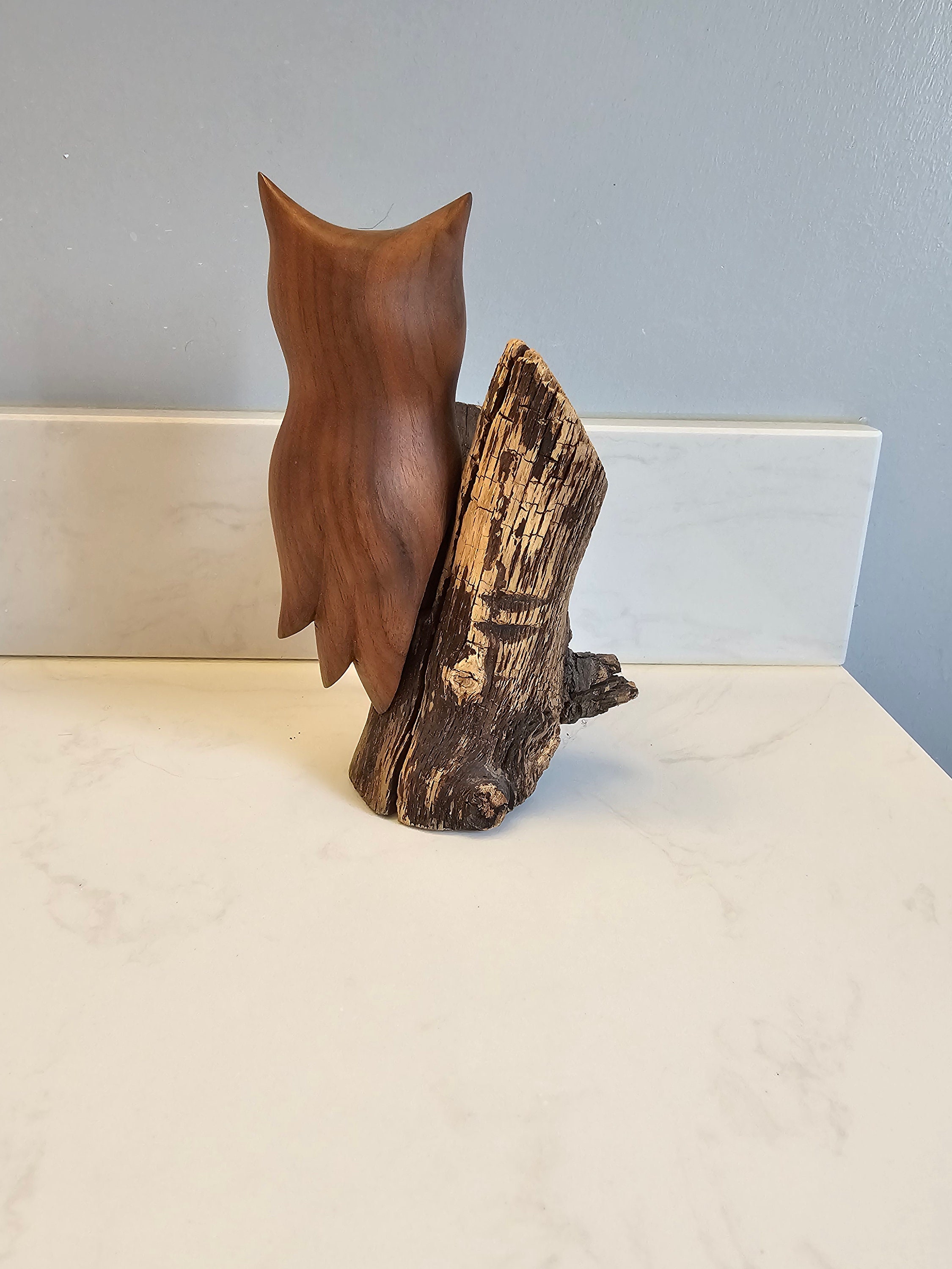 Vintage Mid Century Modern Walnut Owl on Driftwood Signed Cliff - Etsy