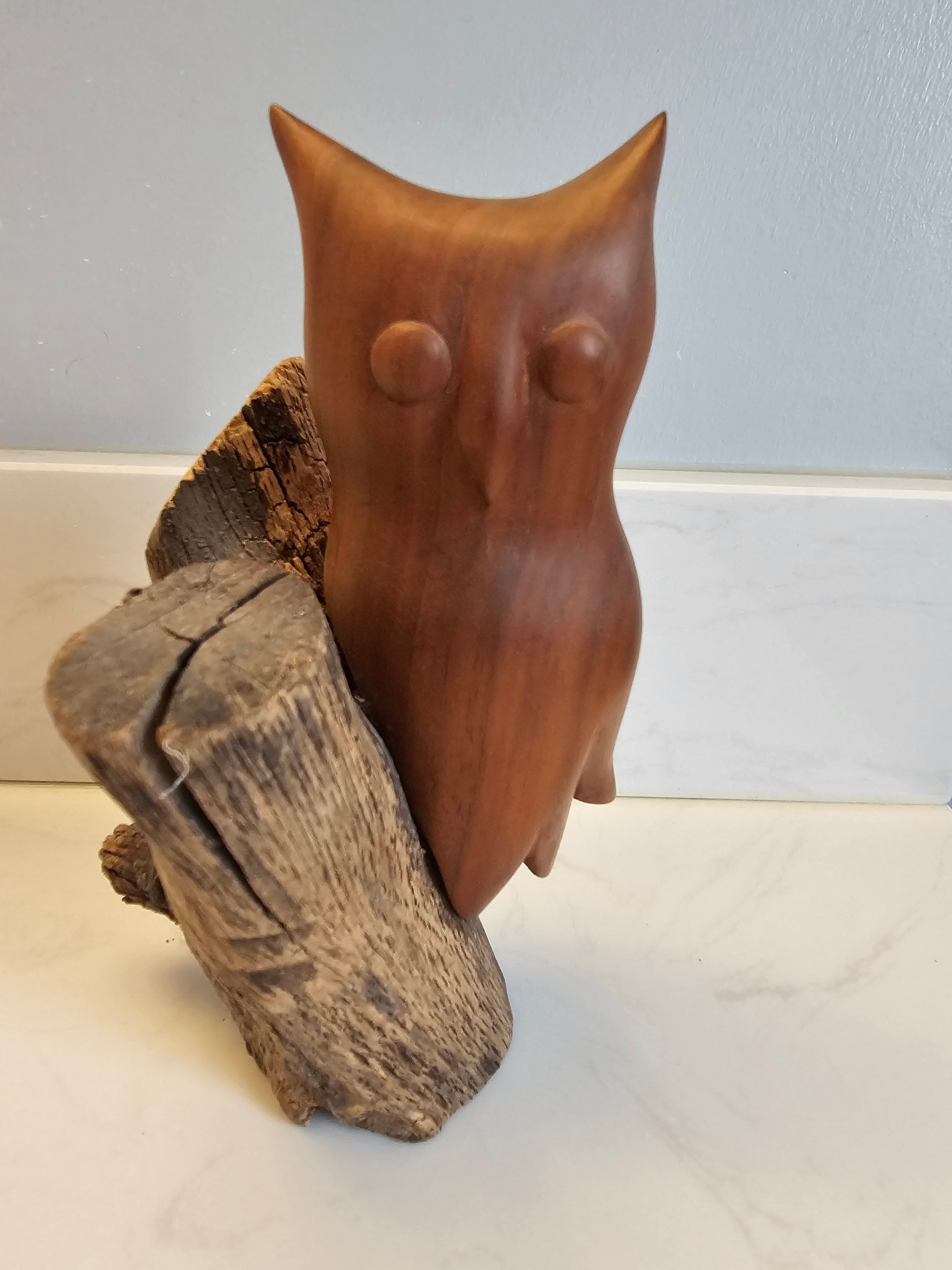 Vintage Mid Century Modern Walnut Owl on Driftwood Signed Cliff - Etsy