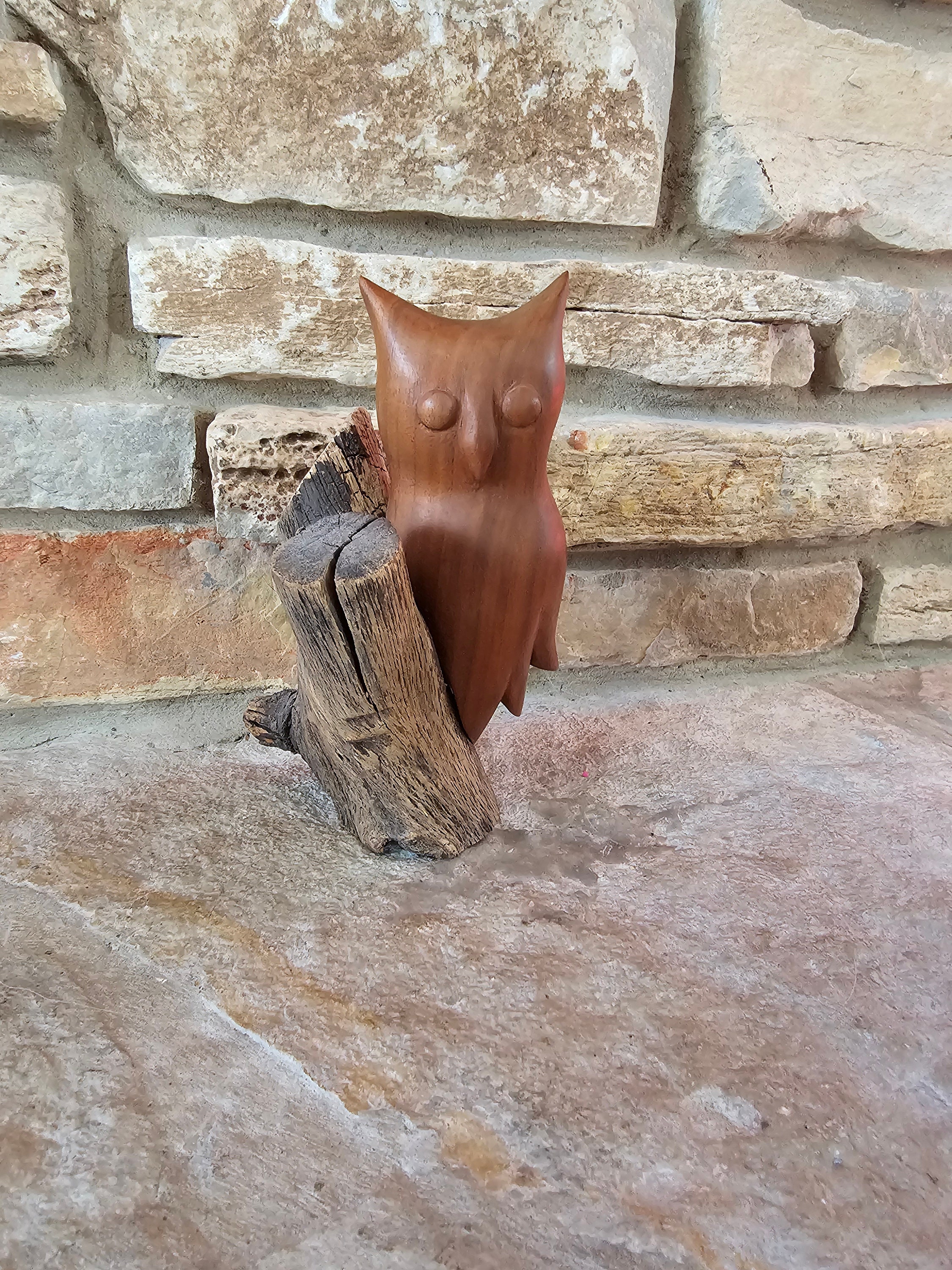 Vintage Mid Century Modern Walnut Owl on Driftwood Signed Cliff - Etsy