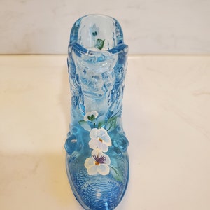 Vintage Fenton Pale Blue Shoe Handpainted by M Schliden Light Blur ...