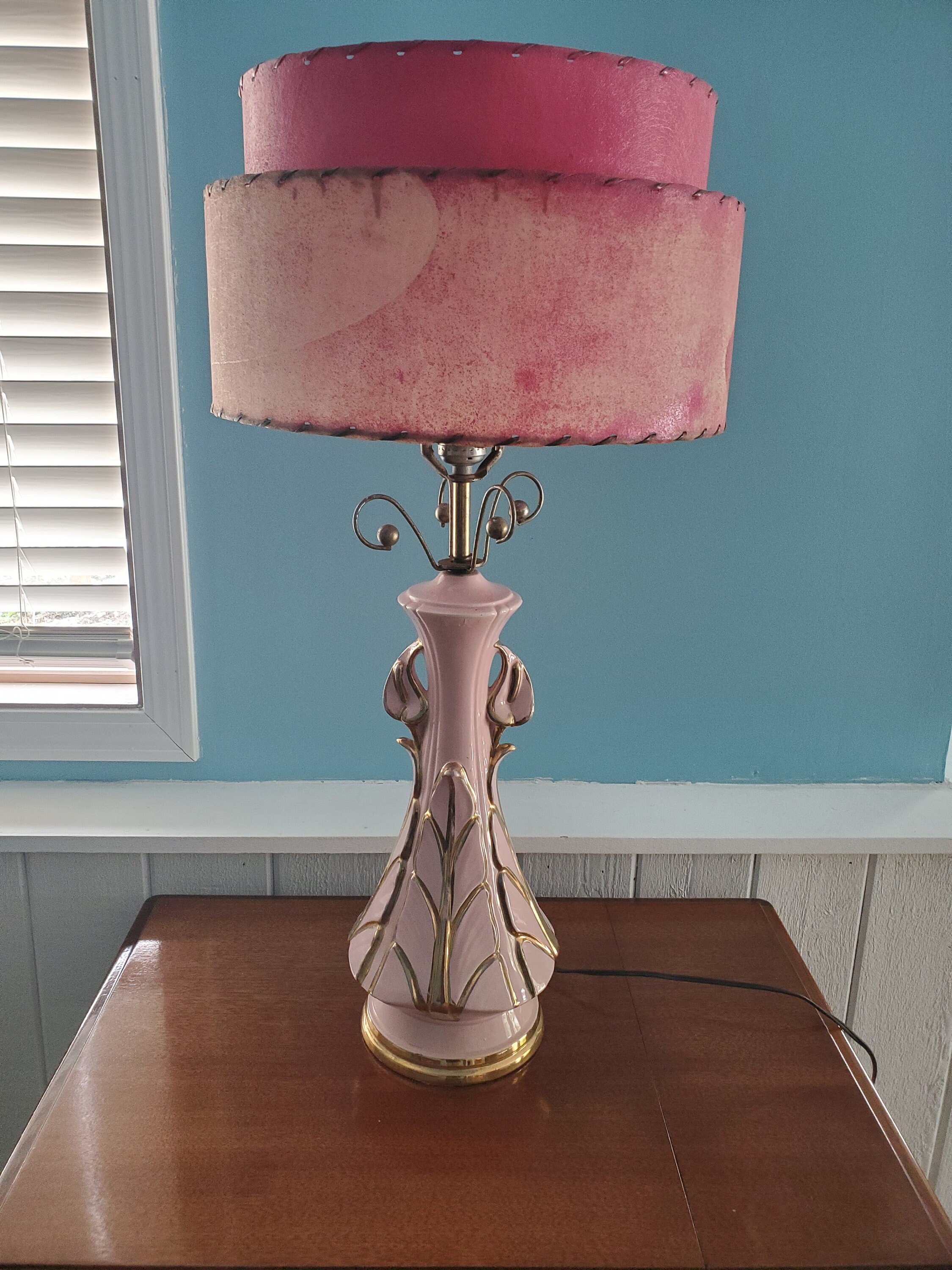 Vintage Pink Ceramic Lamp With Fiberglass Lamp Shade - Etsy