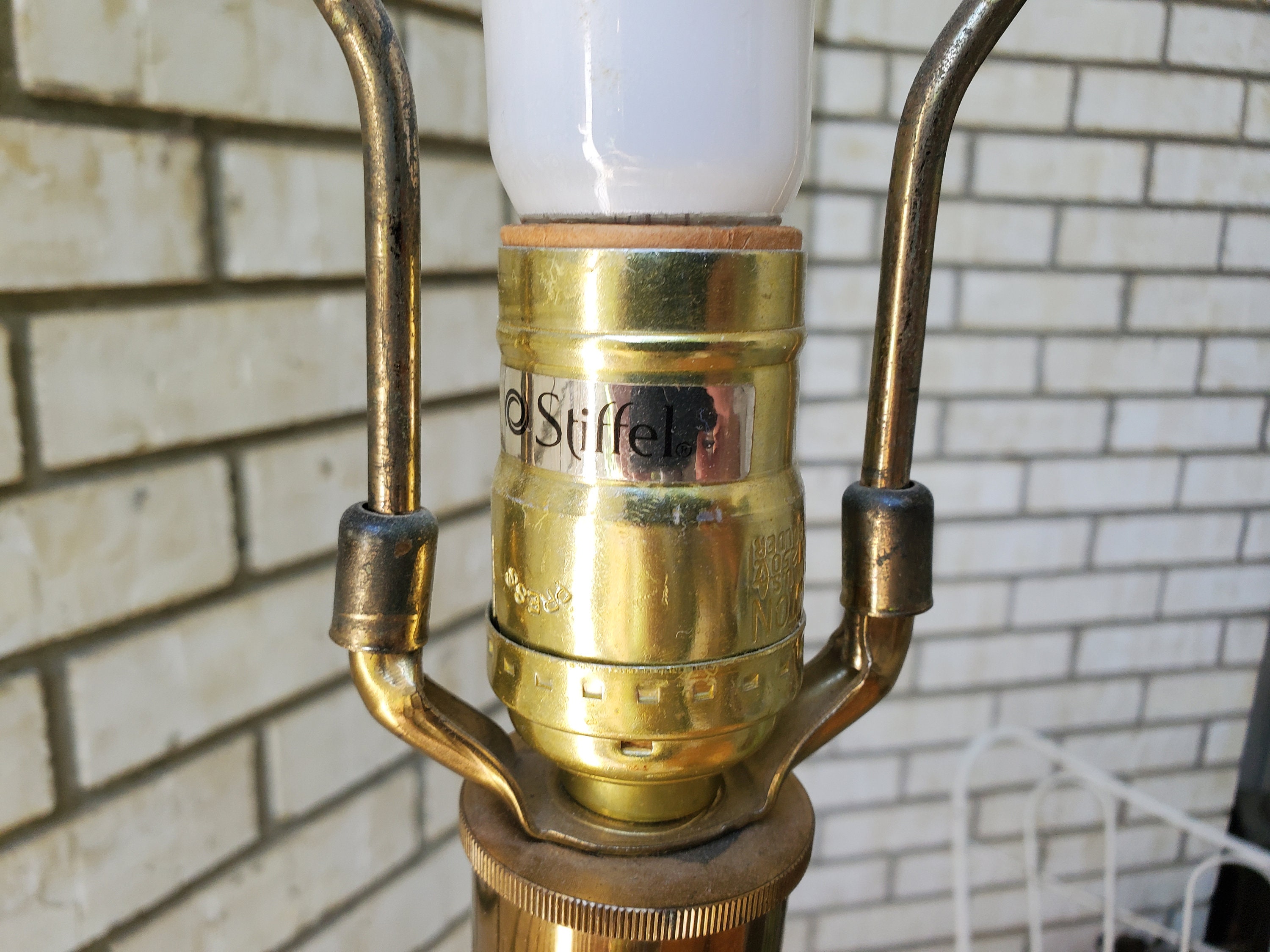 Vintage Stiffel Brass Lamp With Drum Lampshade Table Lamp Bedside Lamp ...
