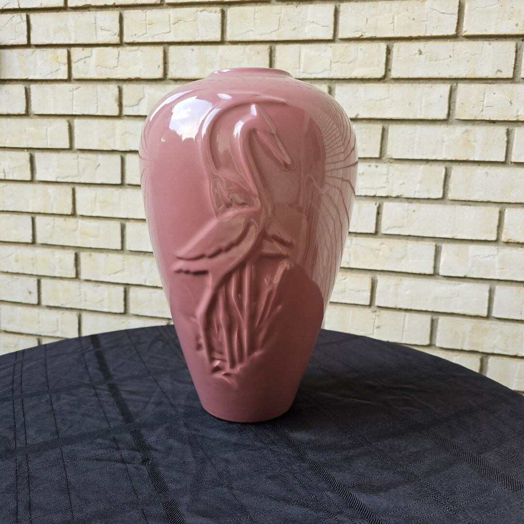 Vintage Heager Potery Vase Mauve Pink With Crans Pastel Salmon Pink ...