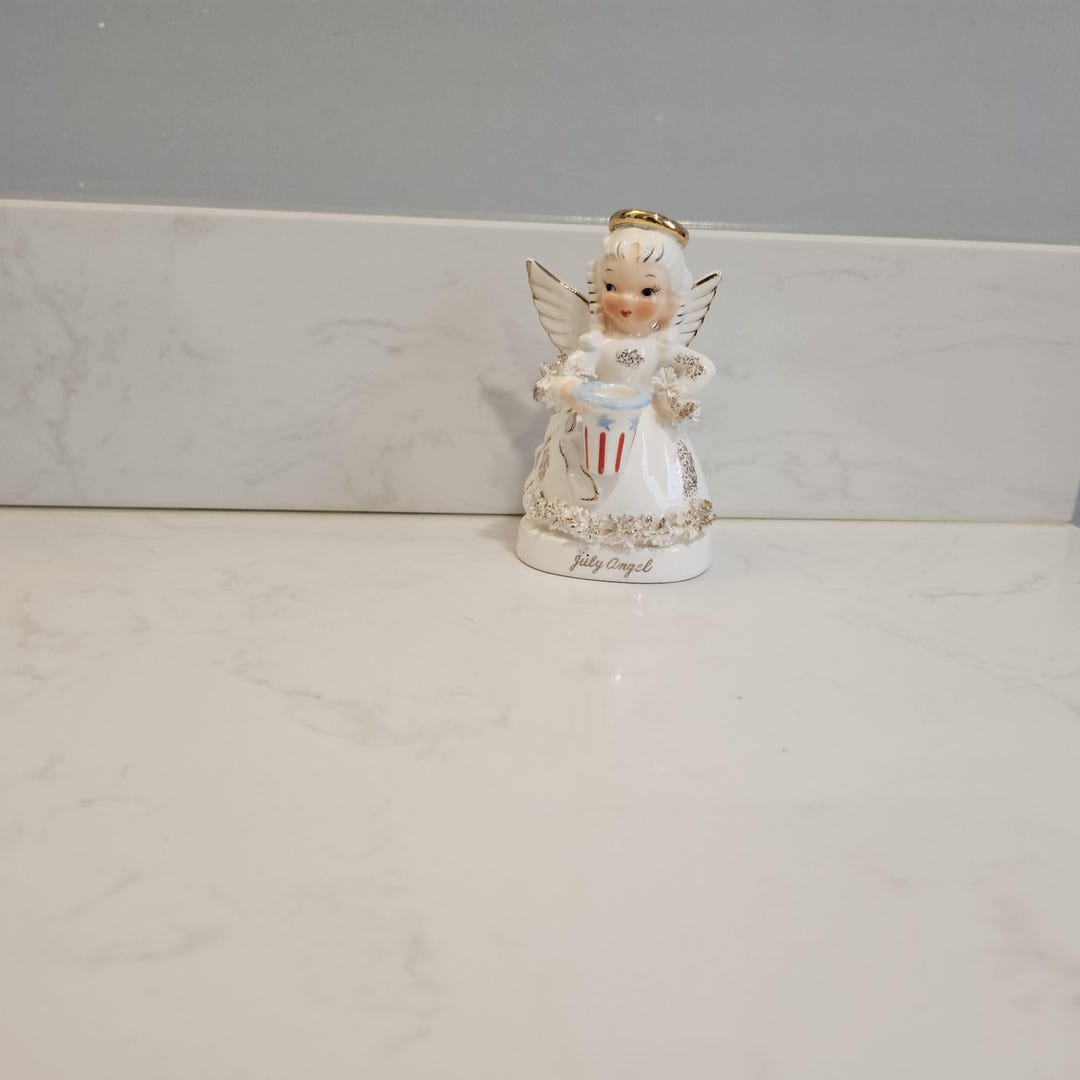 Vintage Birthday Angel July Birthday Girl Holding Top Hat Spaghetti ...