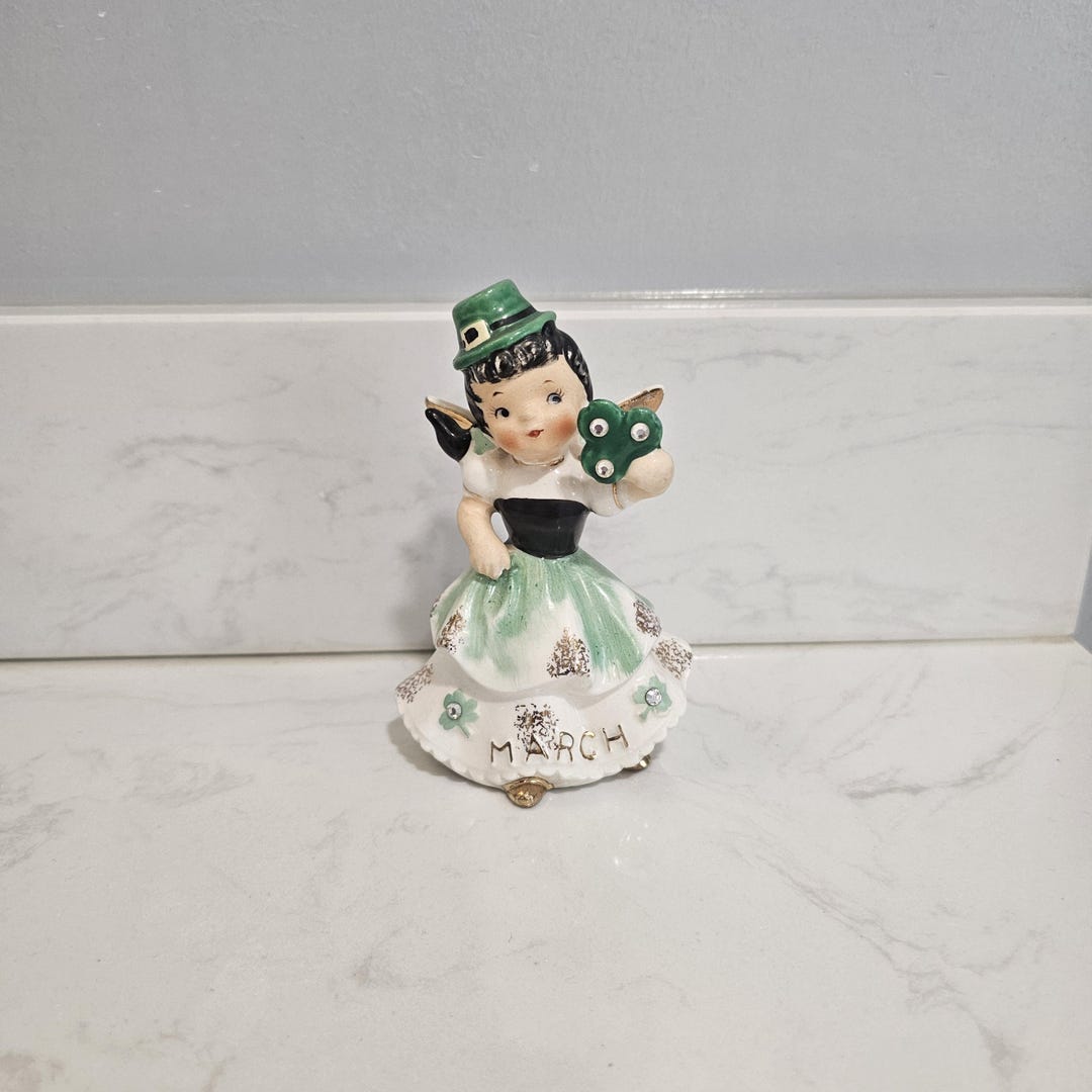 Vintage Lefton March Birthday Angel Figurine With Shamrock for St ...