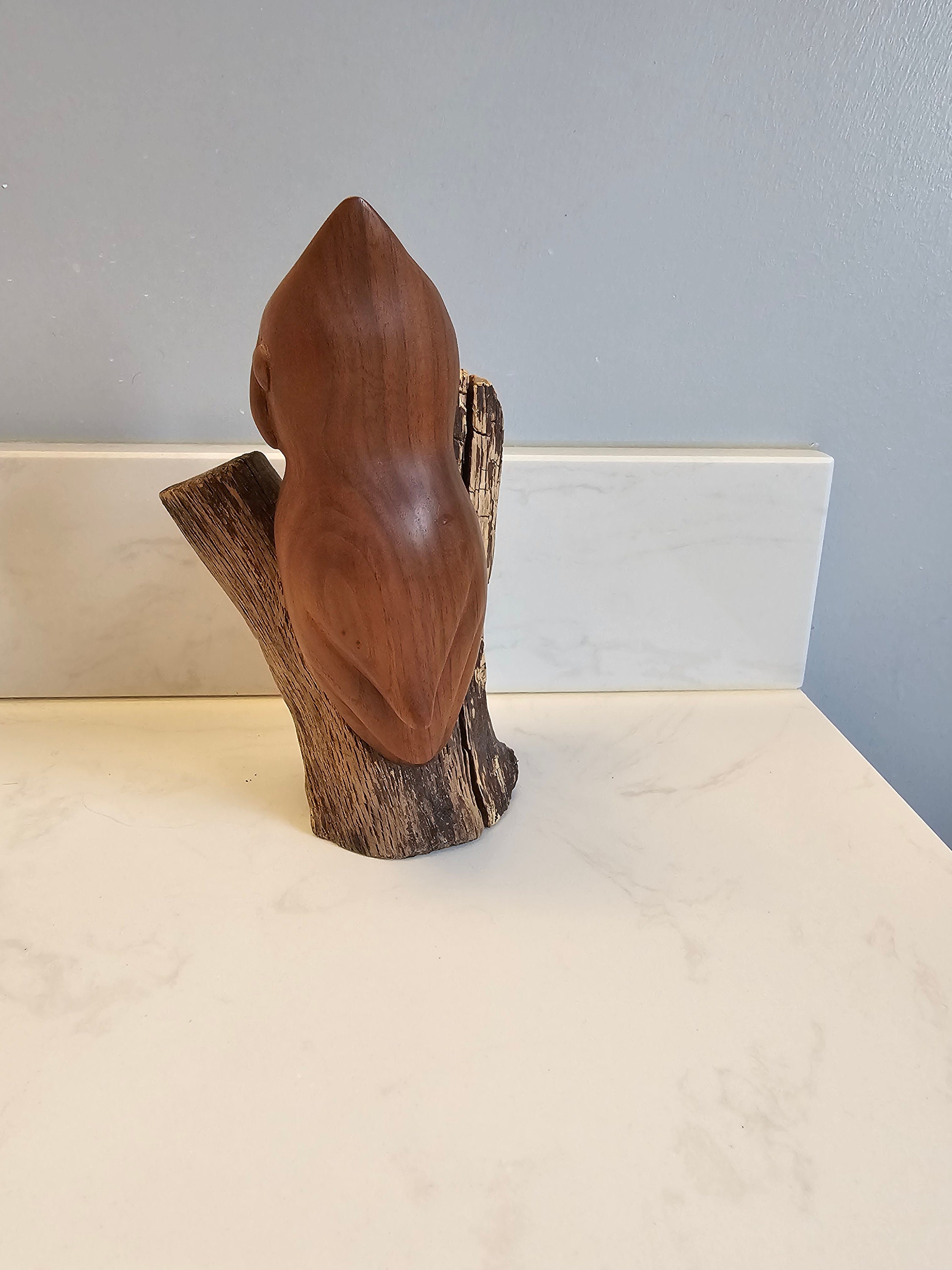 Vintage Mid Century Modern Walnut Owl on Driftwood Signed Cliff - Etsy