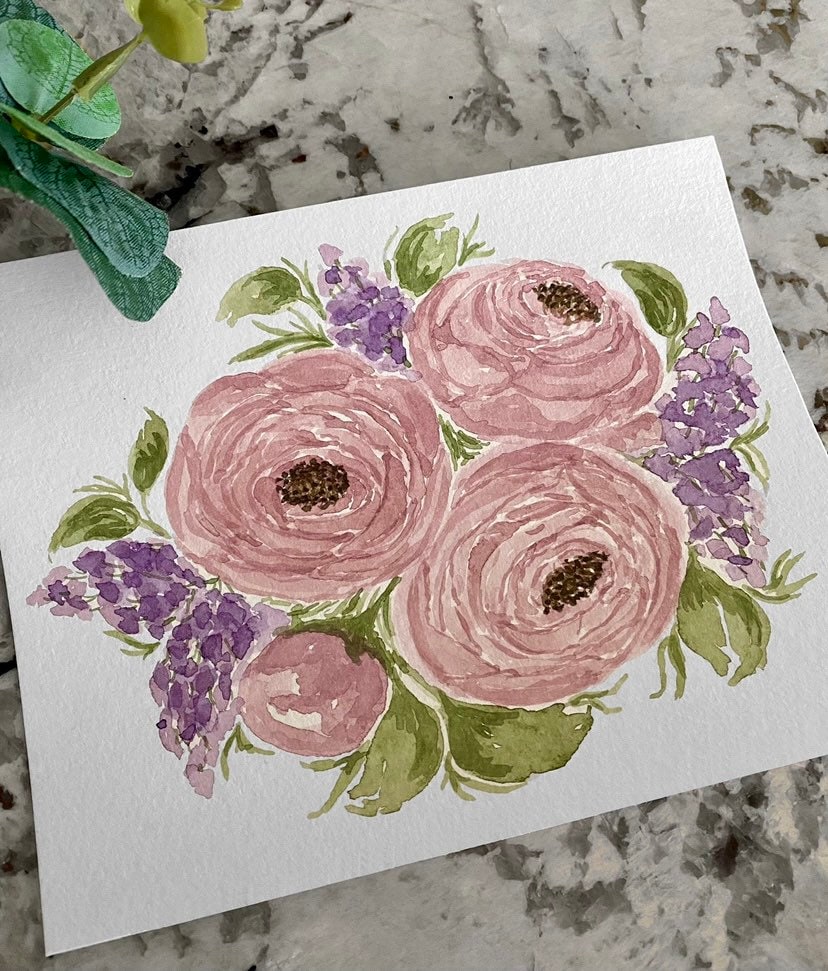 Blush Ranunculus Watercolor Art Print Lilacs Floral Painting - Etsy