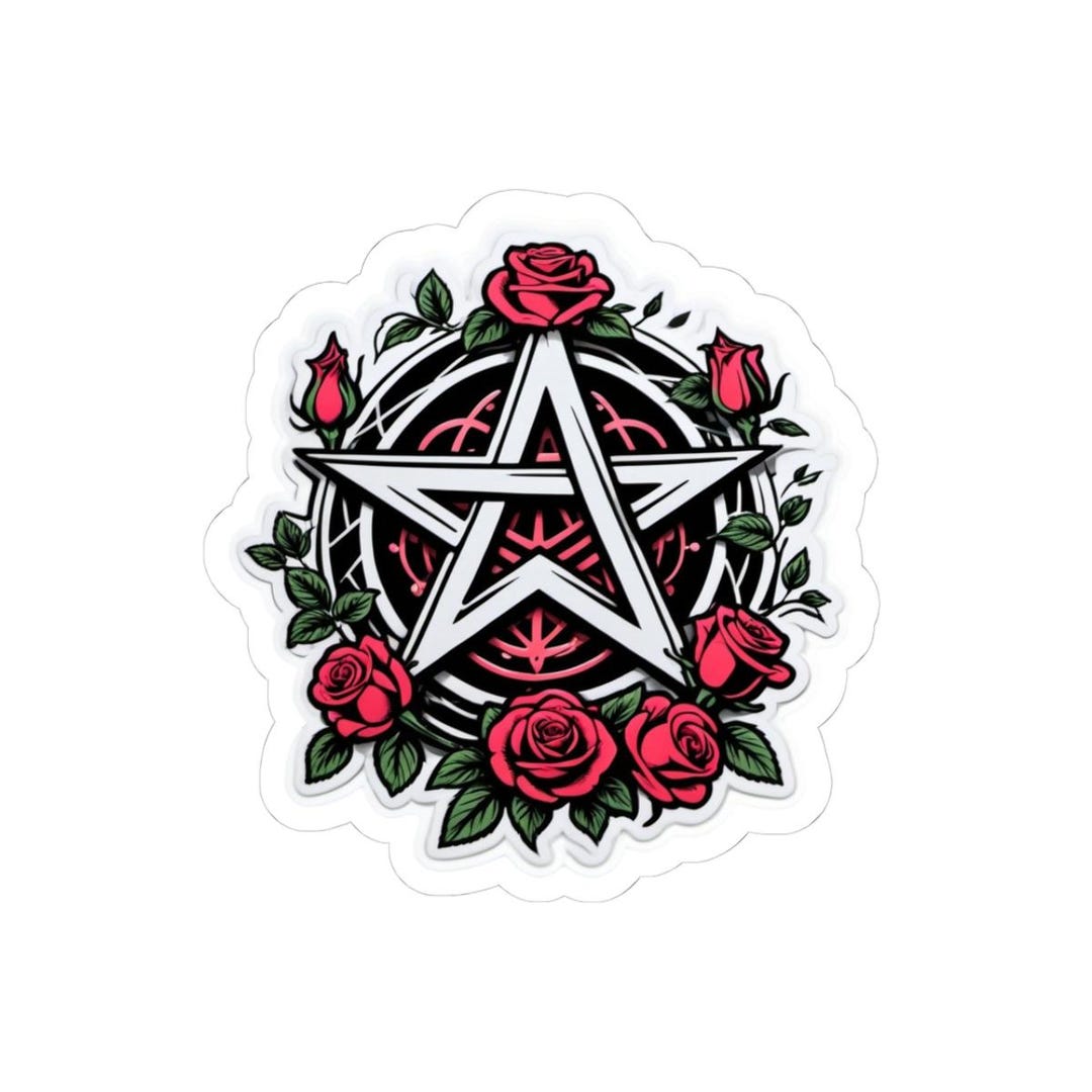 Pentagram With Roses Sticker | Gothic Floral Pentacle | Pentagram ...