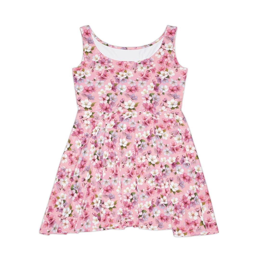 Pink Floral Pattern Skater Dress | All-over Print Cherry Blossom - Etsy