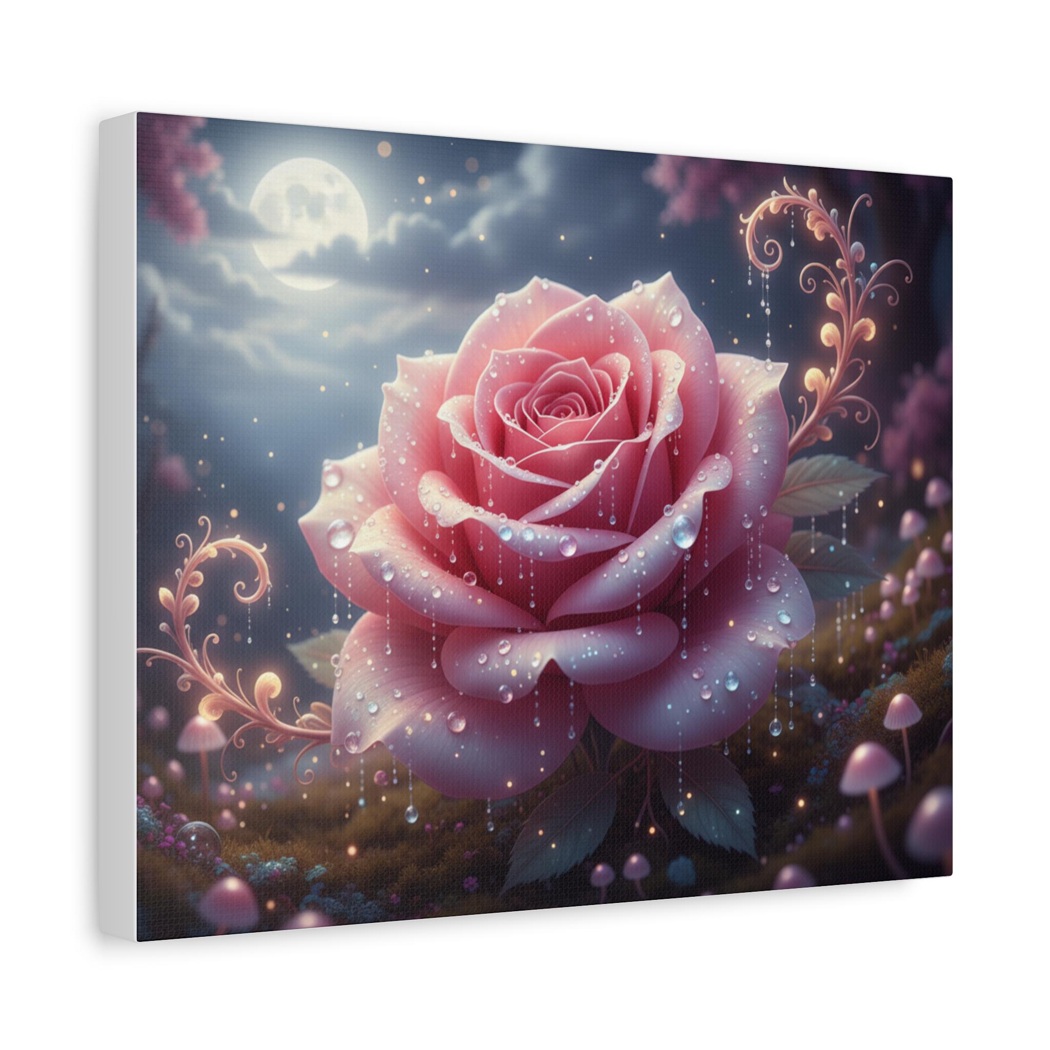 Moonlit Pink Rose Canvas - Etsy
