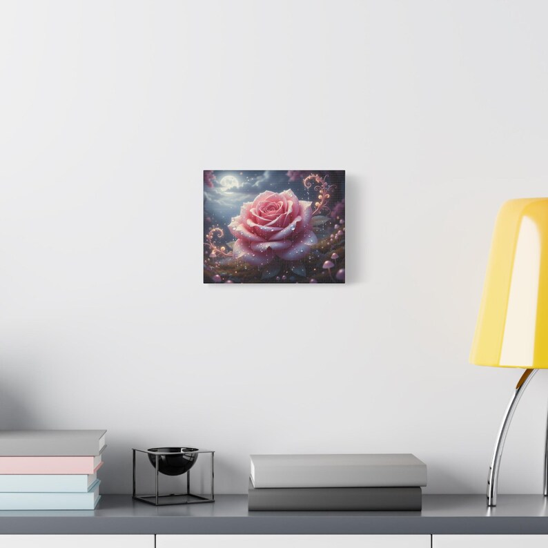 Moonlit Pink Rose Canvas - Etsy