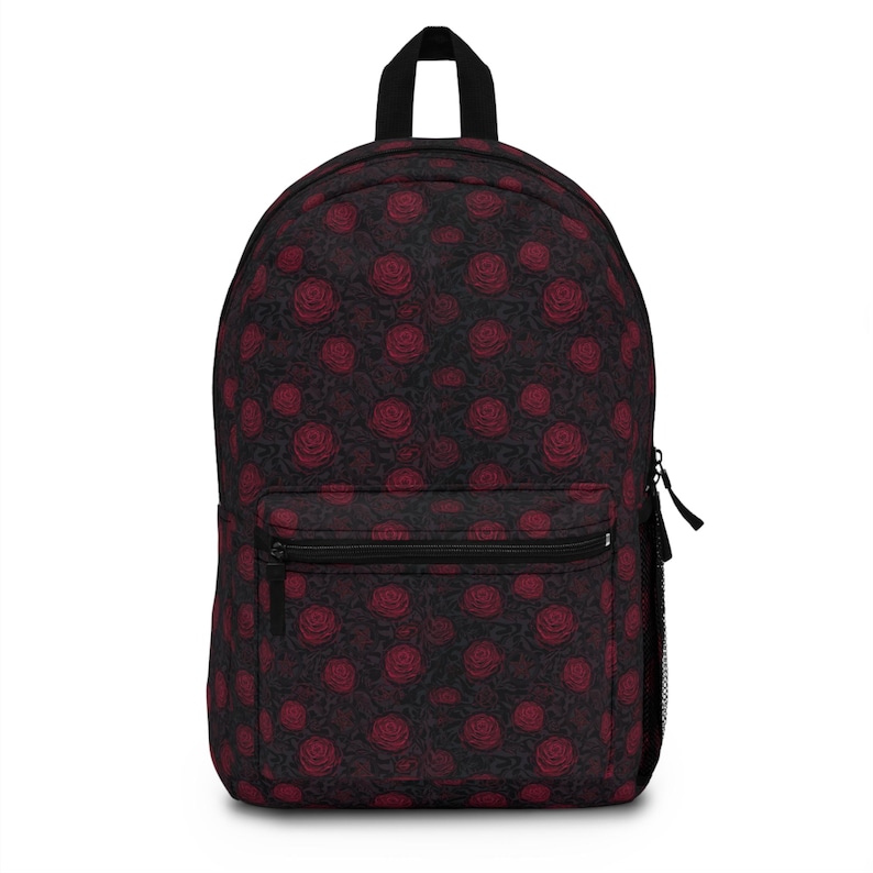 Dark Red Rose Pattern Backpack | Gothic Floral Polka Dot Print - Etsy