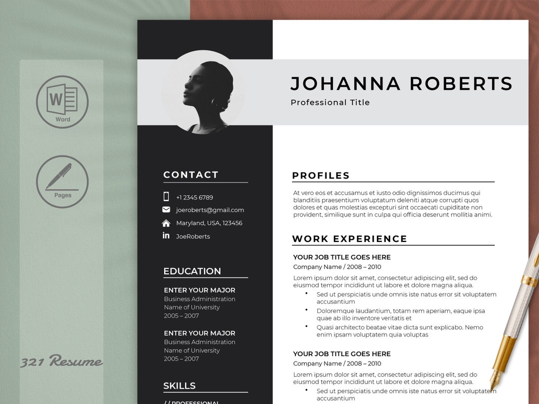 Resume Template With Photo for Word and Page. Modern Cv Template With ...