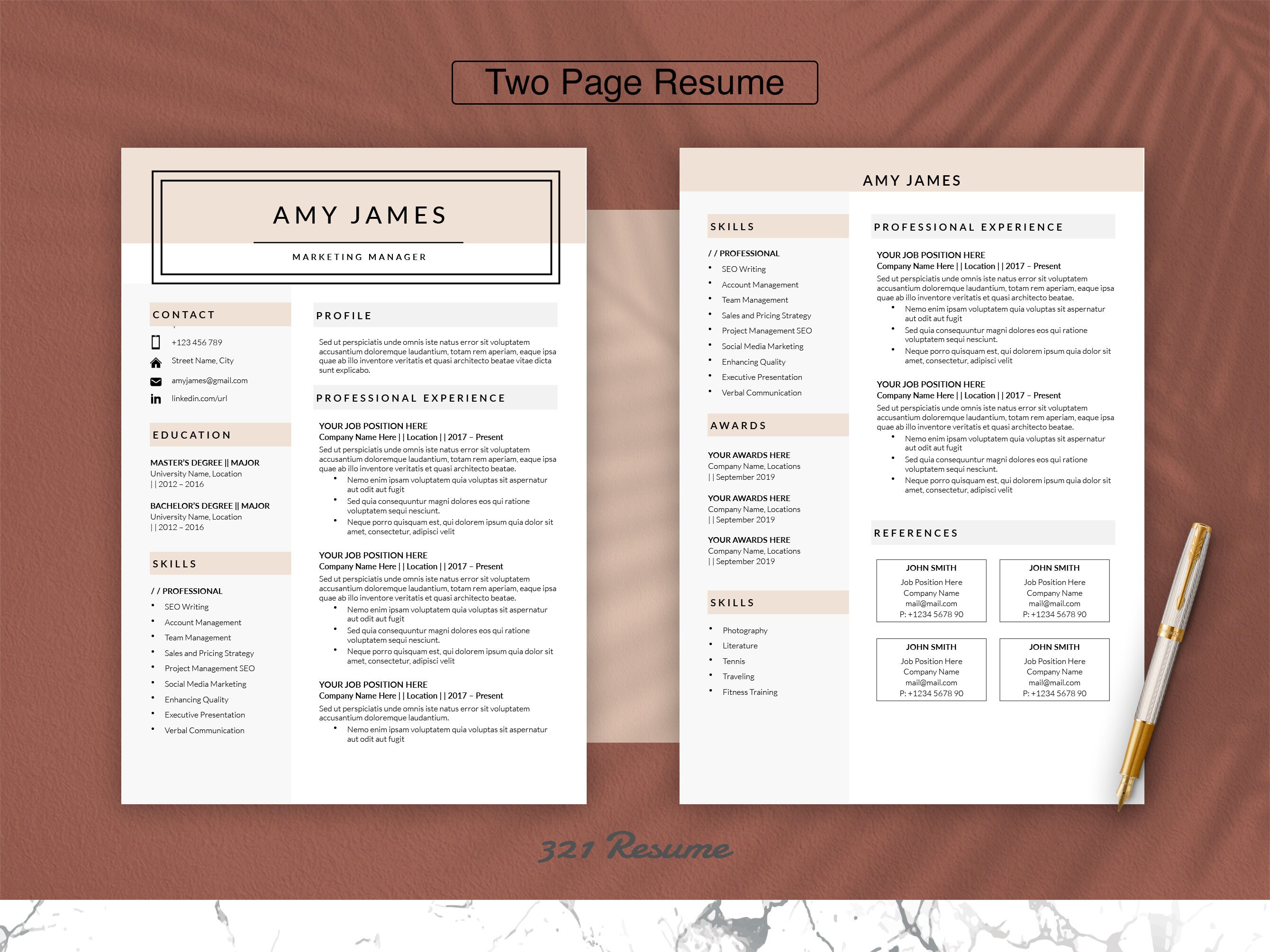 Marketing Resume Template for Word Google Docs Pages. Modern & Colorful ...
