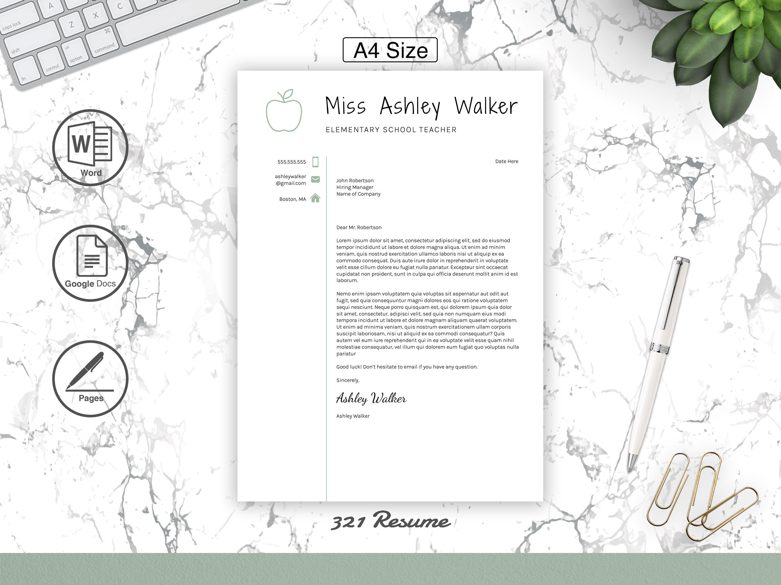 Teacher Resume Template Word Google Docs Pages. Teaching Resume Cv ...